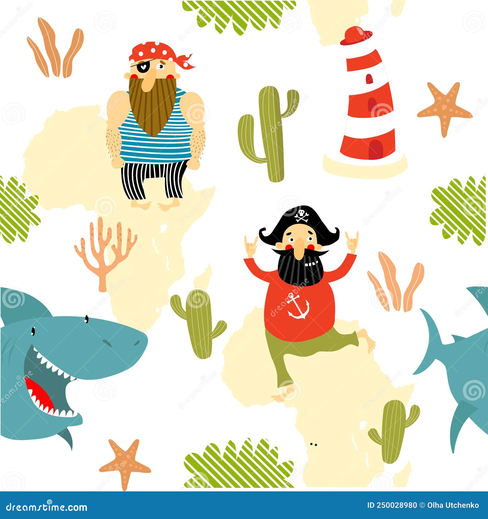 Print. Cute Seamless Background with Pirates. Stock Vector ...