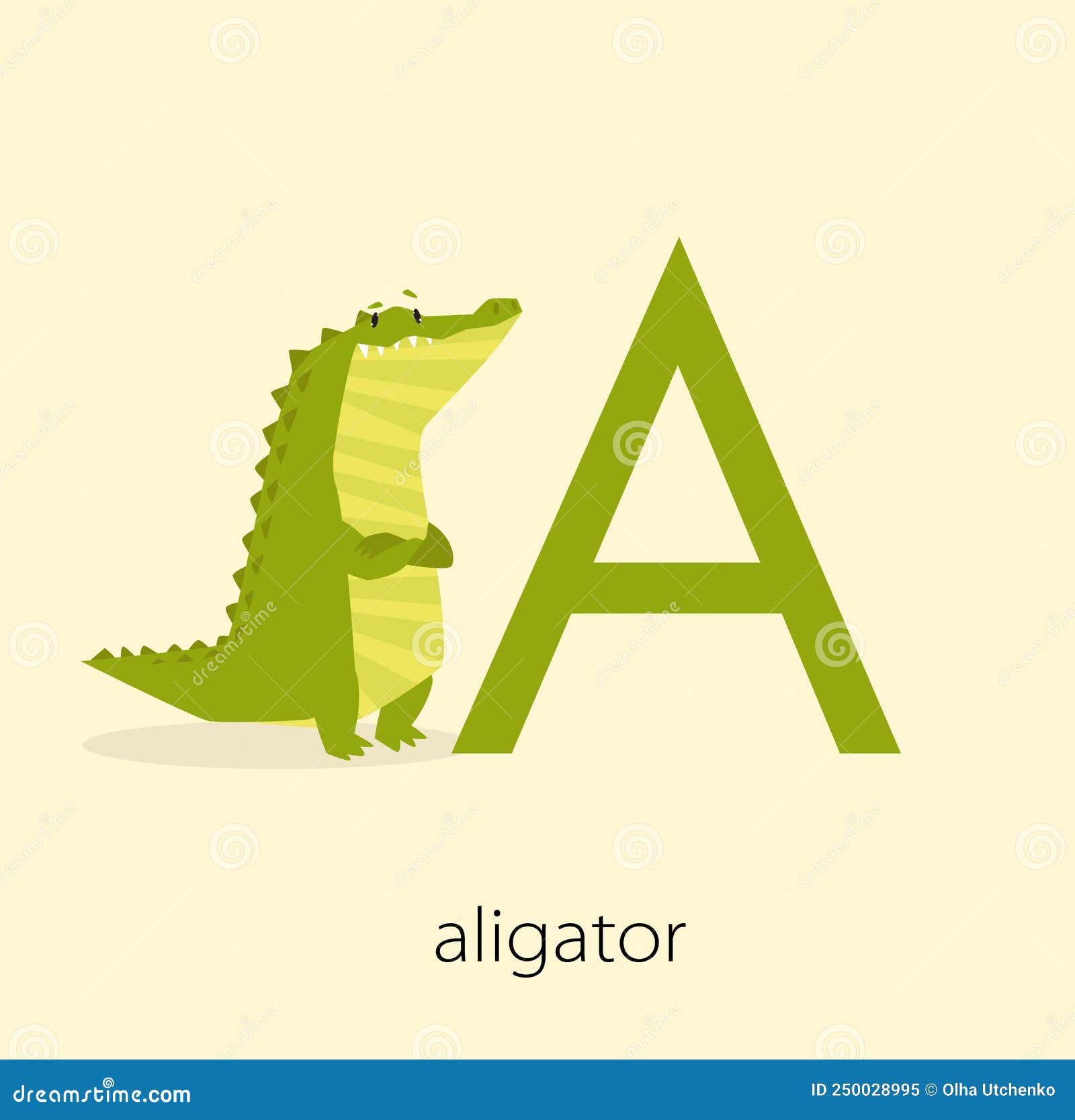 Print. Card Letter `A` With Aligator. Learning The Alphabet. Cartoon ...