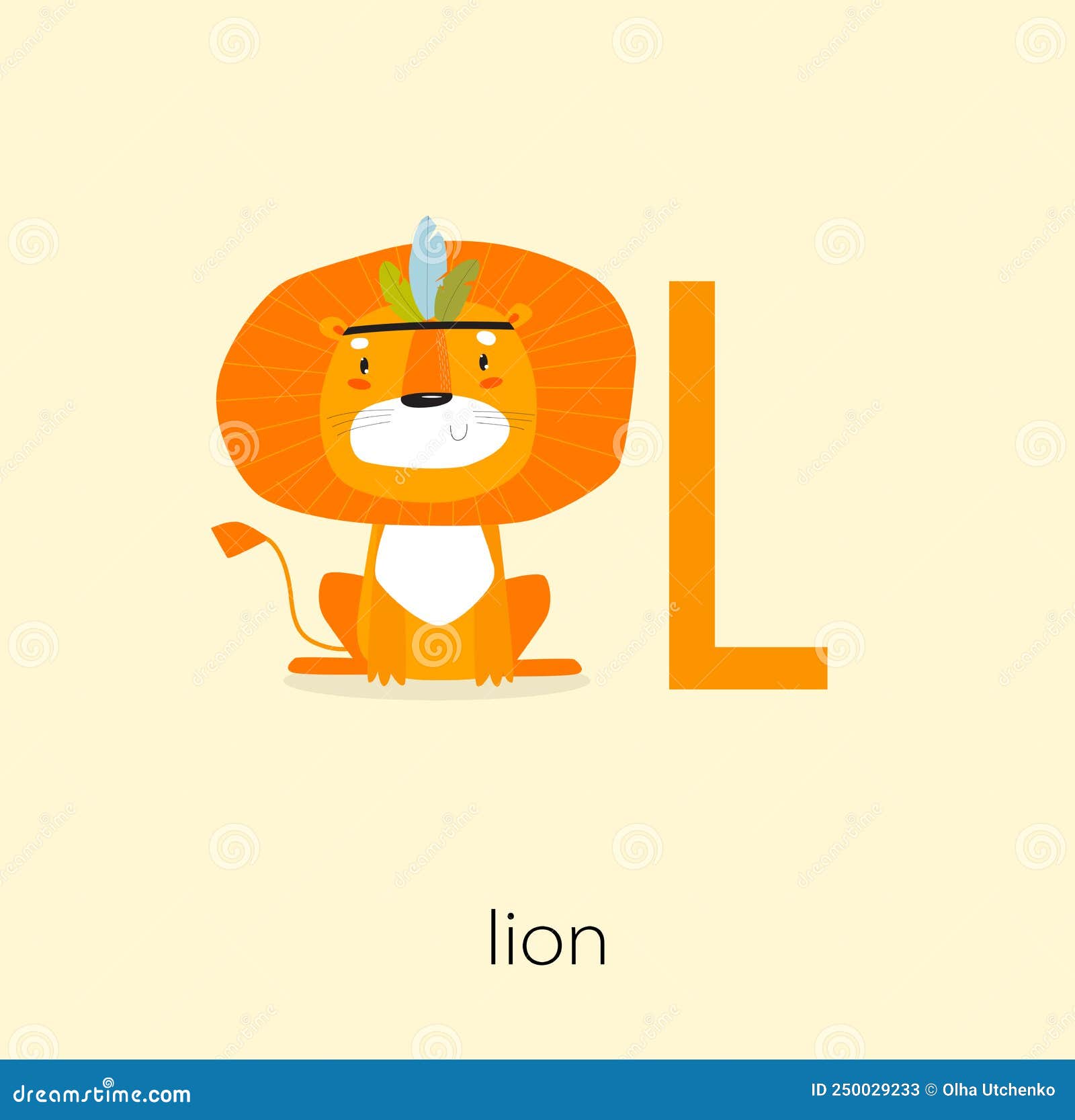 Print. Card Letter `L` with Lion. Learning the English Alphabet. Stock ...