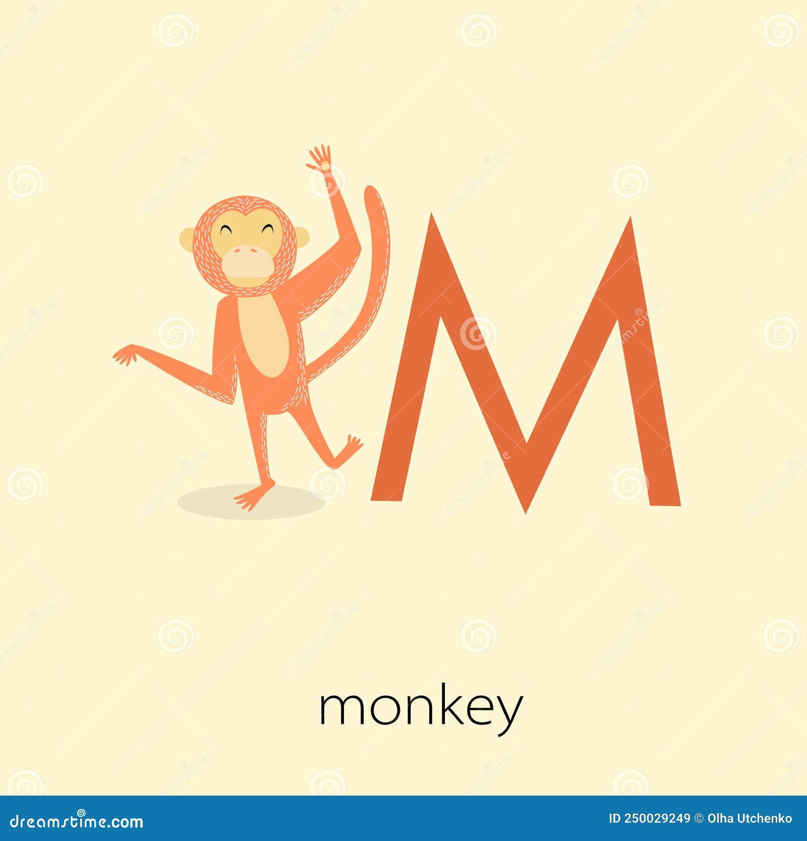Print. Card Letter `M` with Monkey. Learning the English Alphabet ...