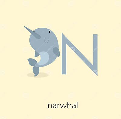 Print. Card Letter `N` with Narwhal. Learning the English Alphabet ...