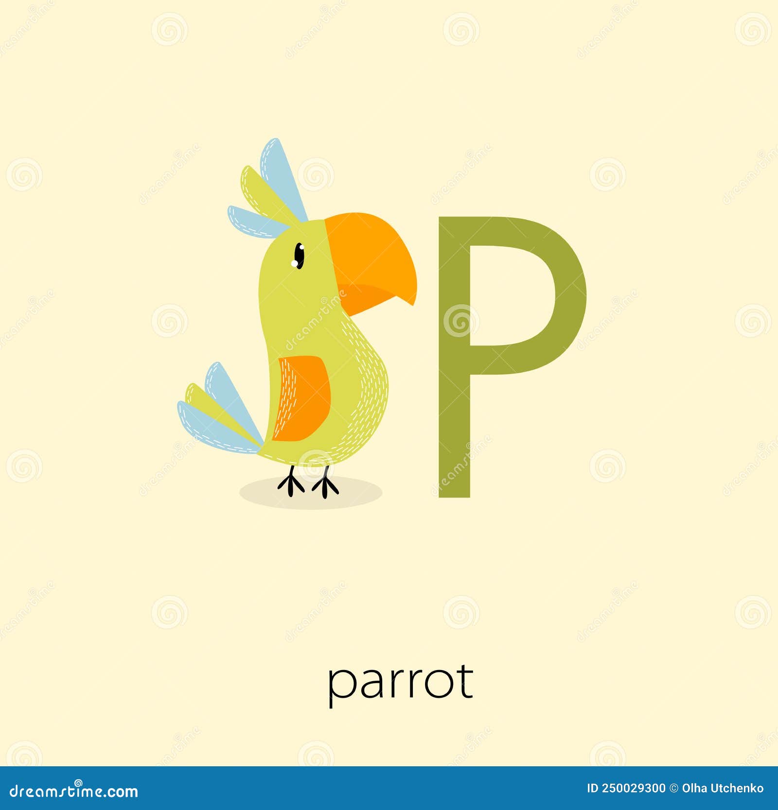 Print. Card Letter `P` with a Parrot. Learning the English Alphabet ...