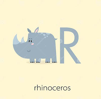 Print. Card Letter `R` with Rhinoceros. Learning the English Alphabet ...