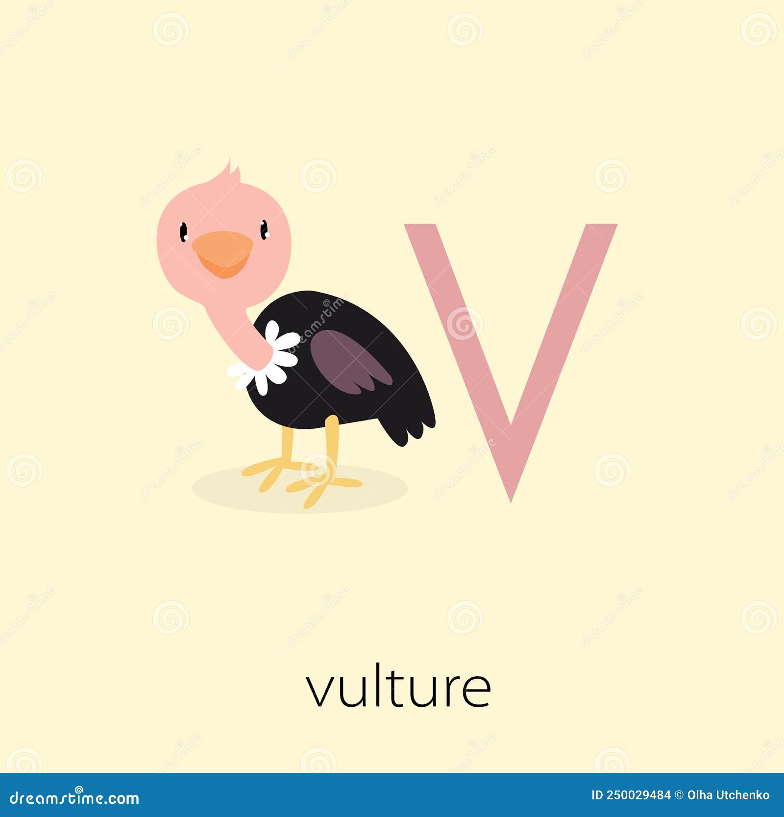 Print. Card Letter `V` with a Vulture. Learning the English Alphabet ...