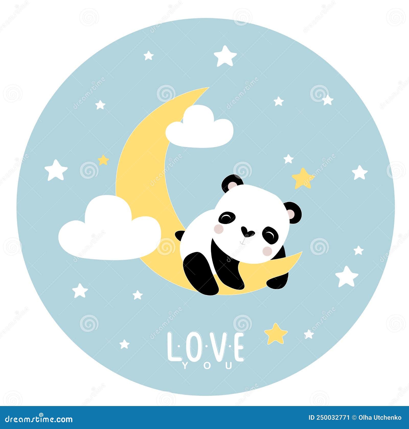 Print. Children`s Illustration with a Little Panda on the Moon Stock ...