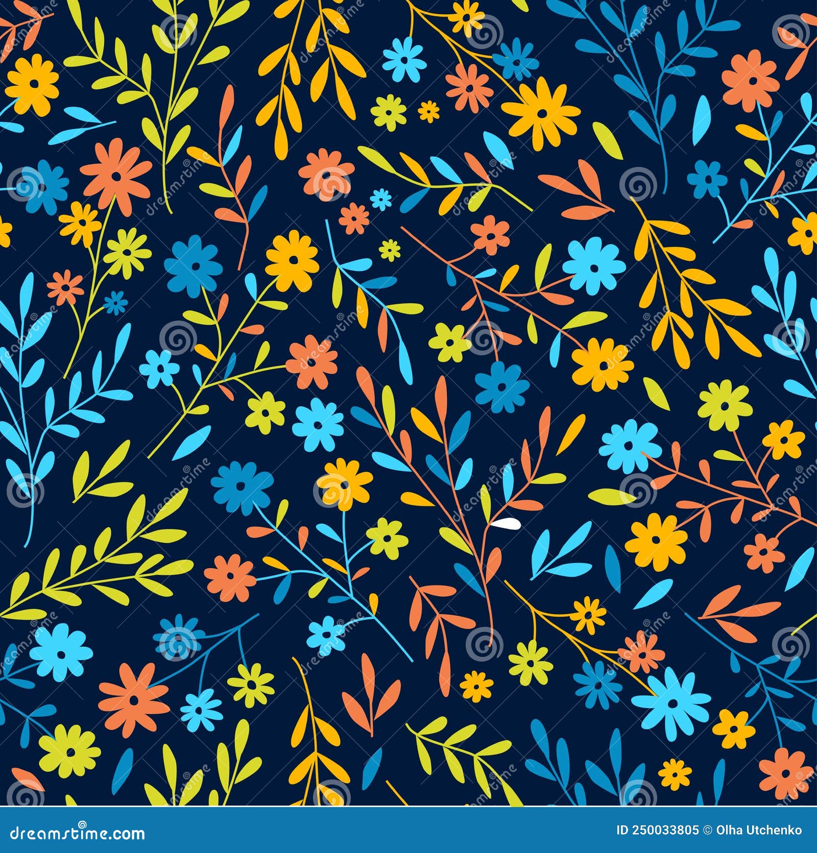 Print. Vector Seamless Background with Bright Small Flowers ...