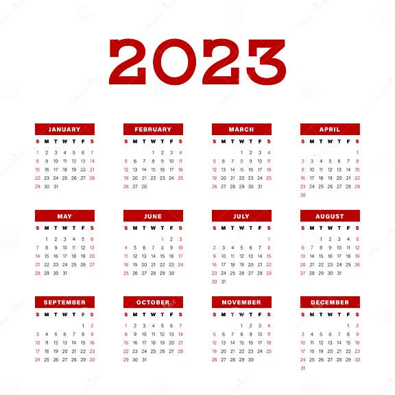 Red 2023 Calendar Vector Design Stock Vector - Illustration of simple ...