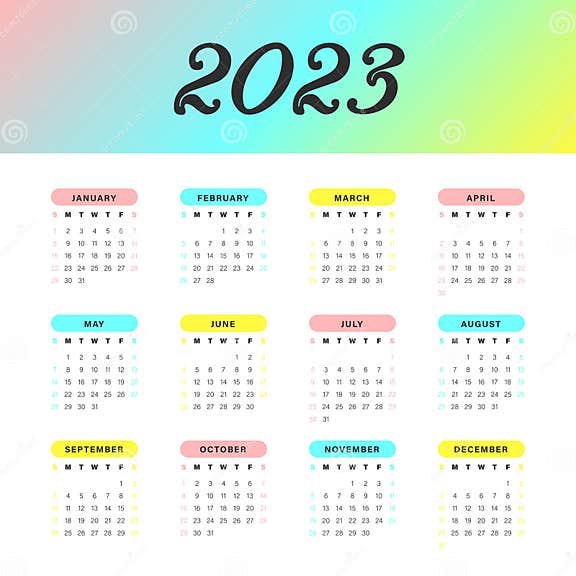 Colorful Gradient 2023 Calendar Vector Design Stock Vector ...