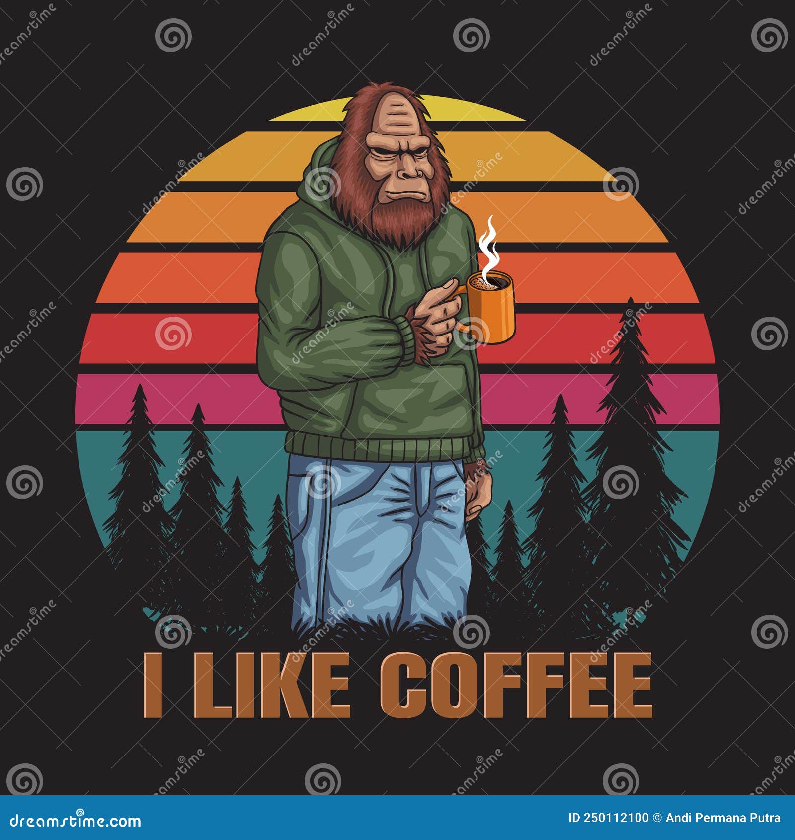 Bigfoot Relaxing Drink Coffee Retro Vector Illustration Stock Vector ...