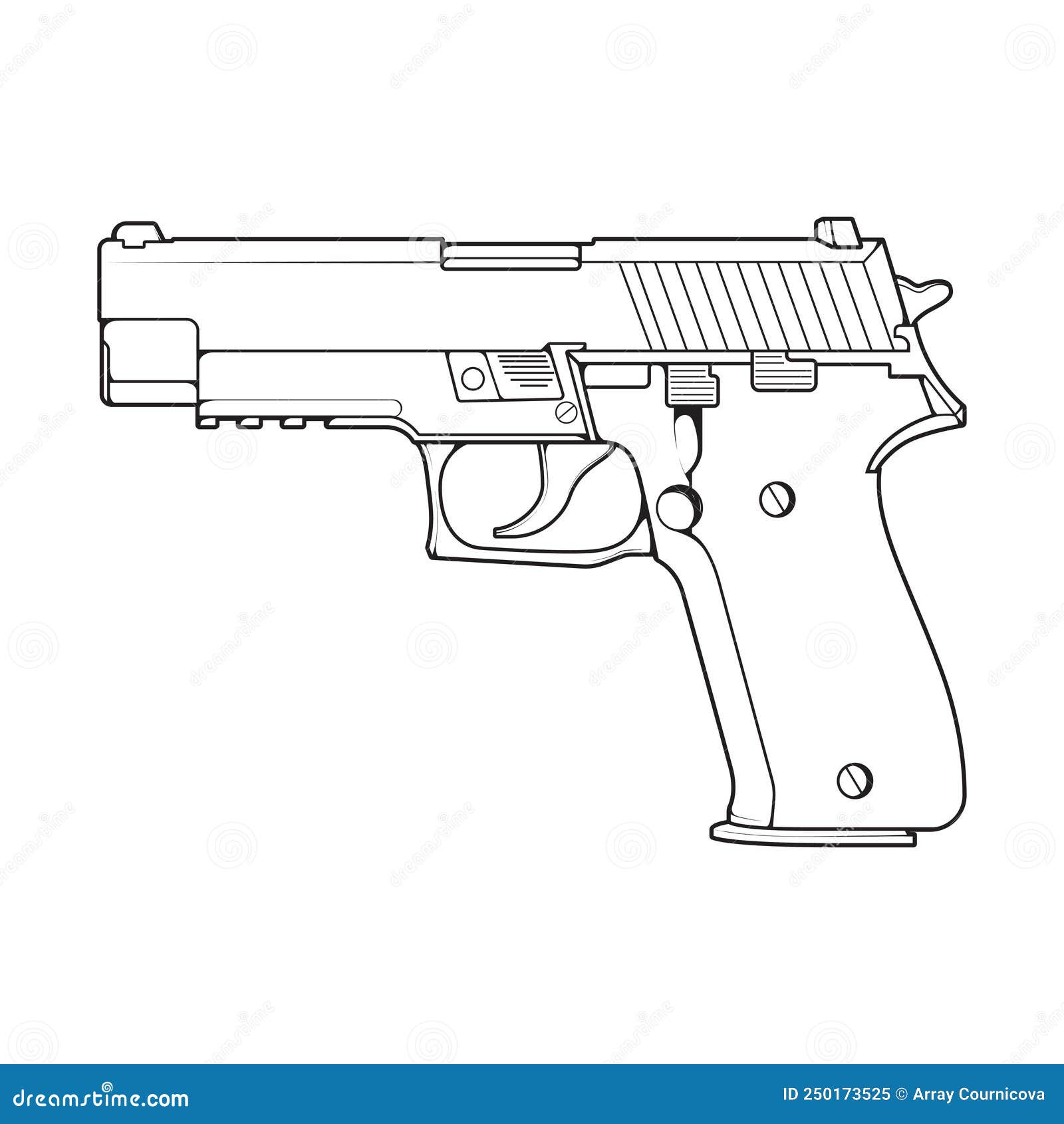 Firearms Line Art Style, Shooting Gun, Weapon Illustration, Vector Line ...