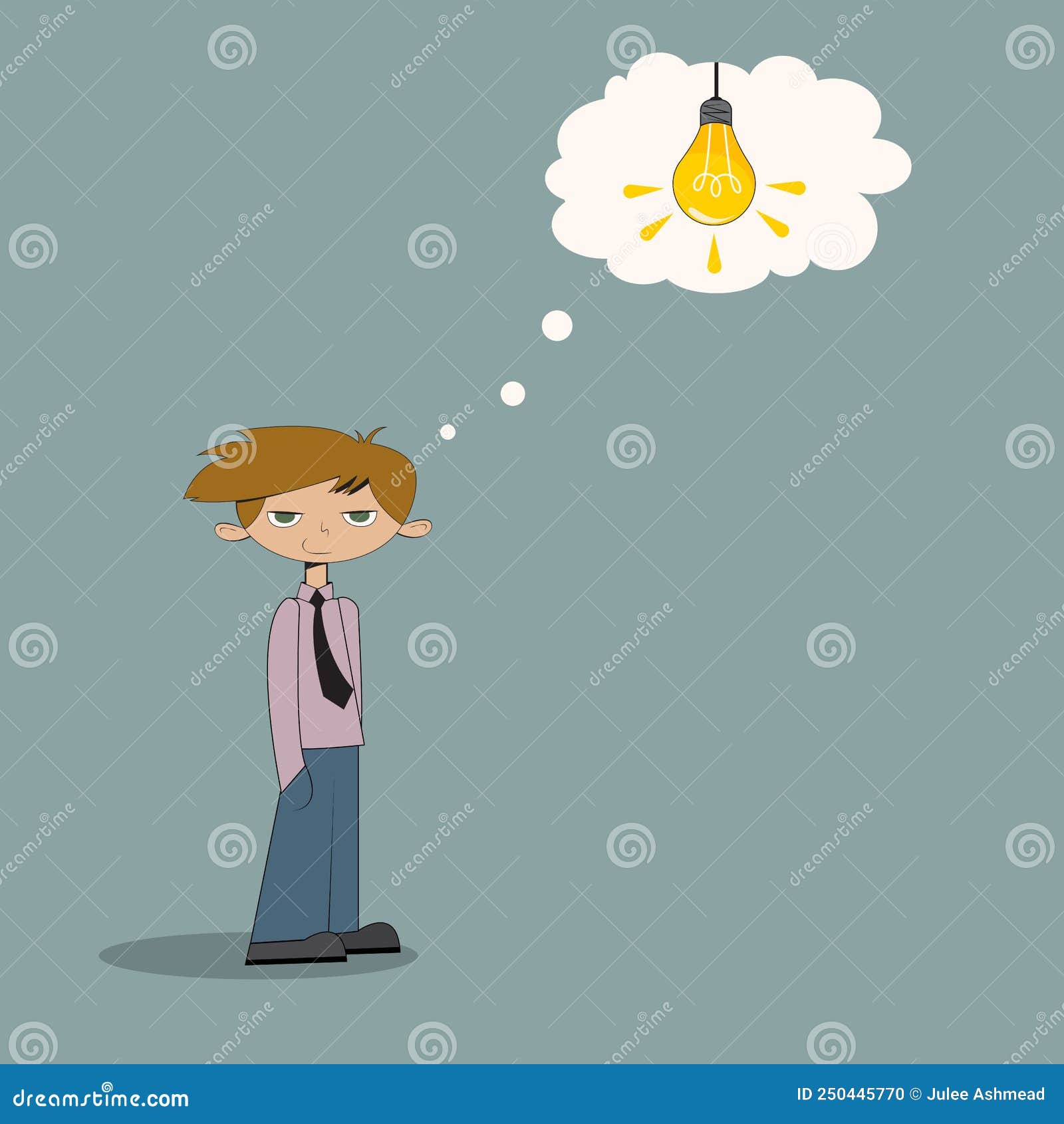 Devious Cartoon Boy Thinking of a Great Idea Stock Vector ...