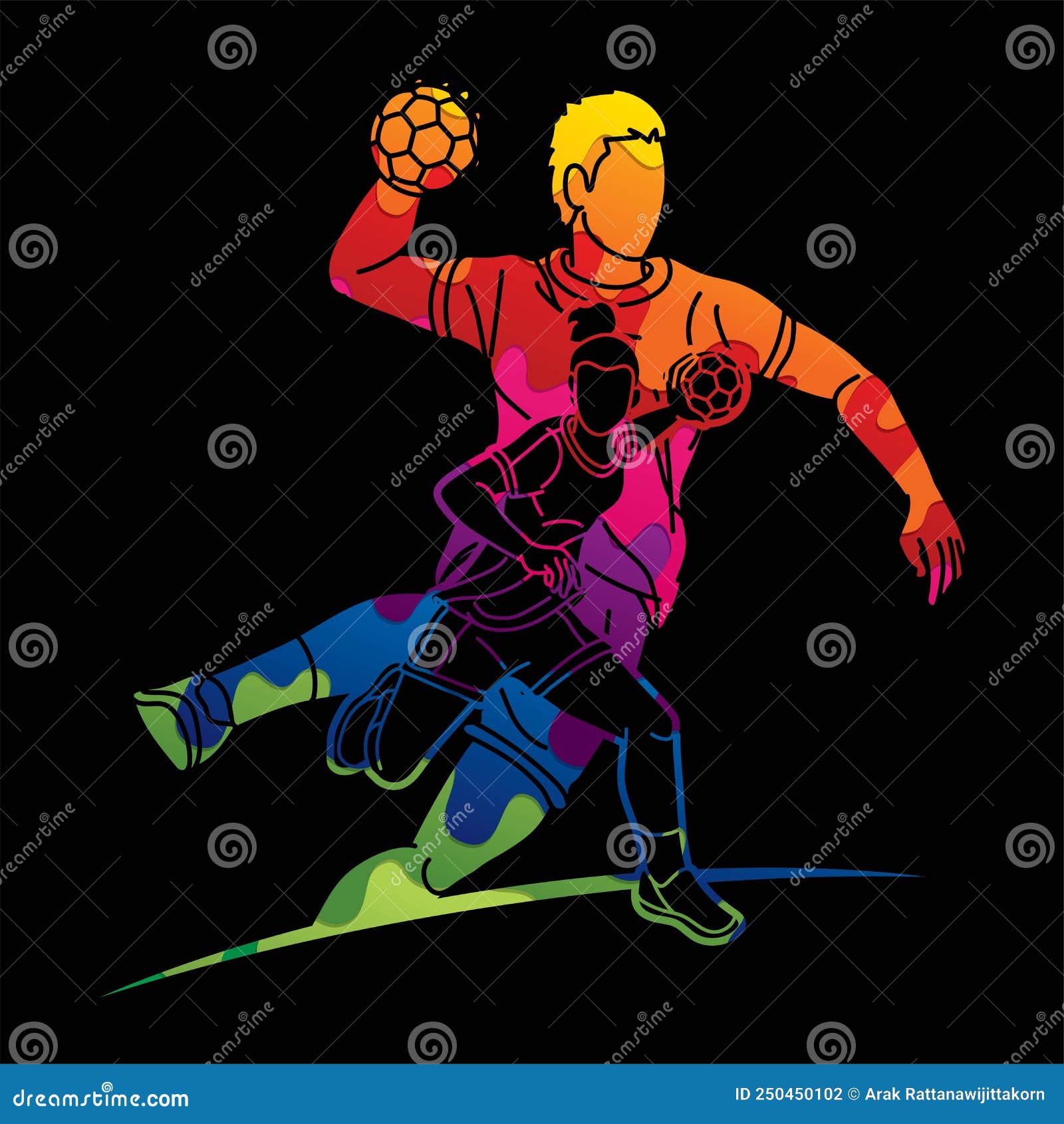 Group of Handball Players Male and Female Cartoon Sport Action Stock ...