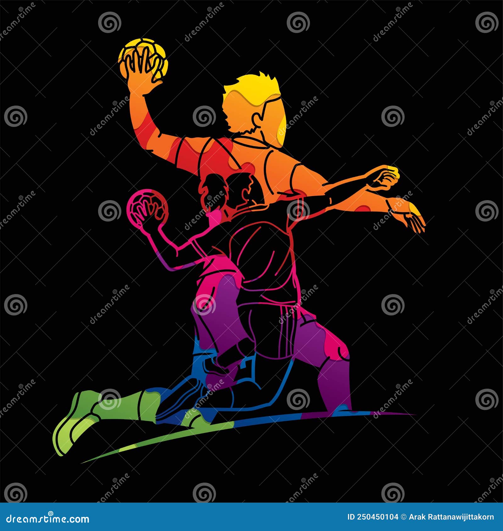 Group of Handball Players Male and Female Cartoon Sport Action Stock ...