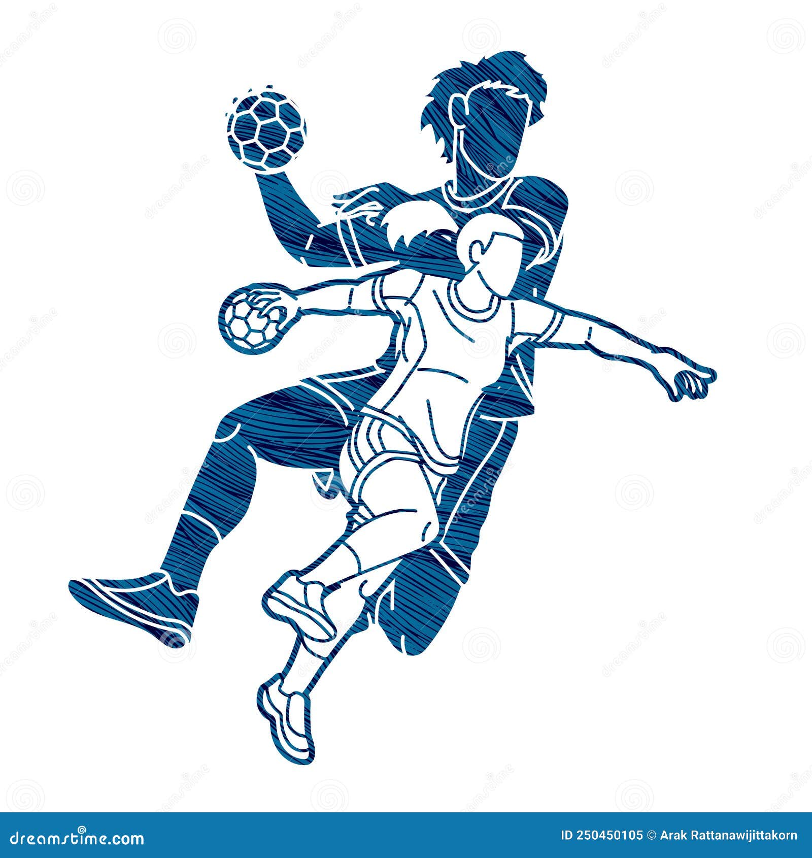 Group of Handball Players Male and Female Cartoon Sport Action Graphic ...