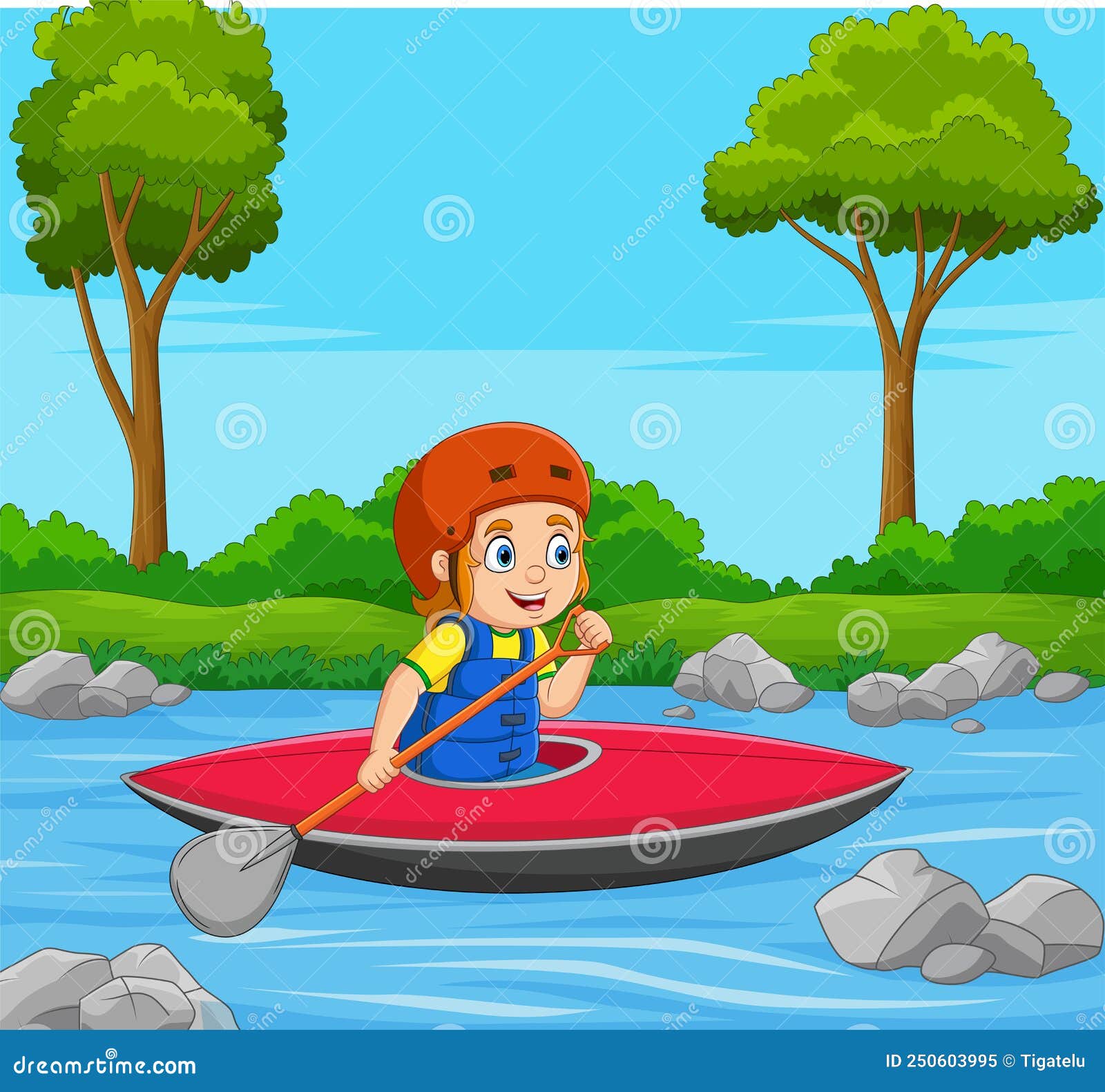 Cartoon Little Boy Rowing a Boat Stock Vector - Illustration of ocean ...