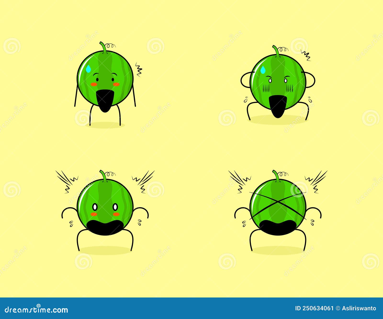 Collection of Cute Watermelon Cartoon Character with Shocked ...