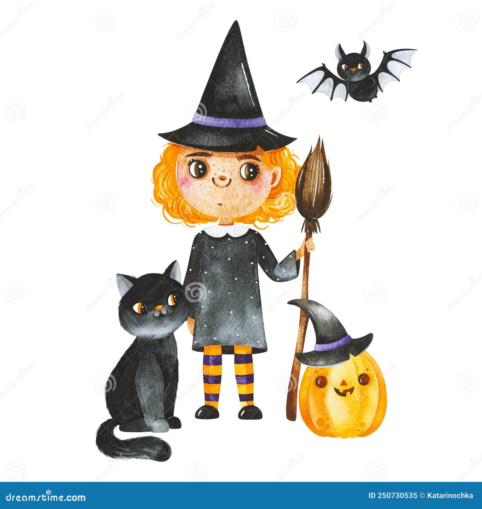 Cute Watercolor Halloween Collection Stock Illustration - Illustration ...