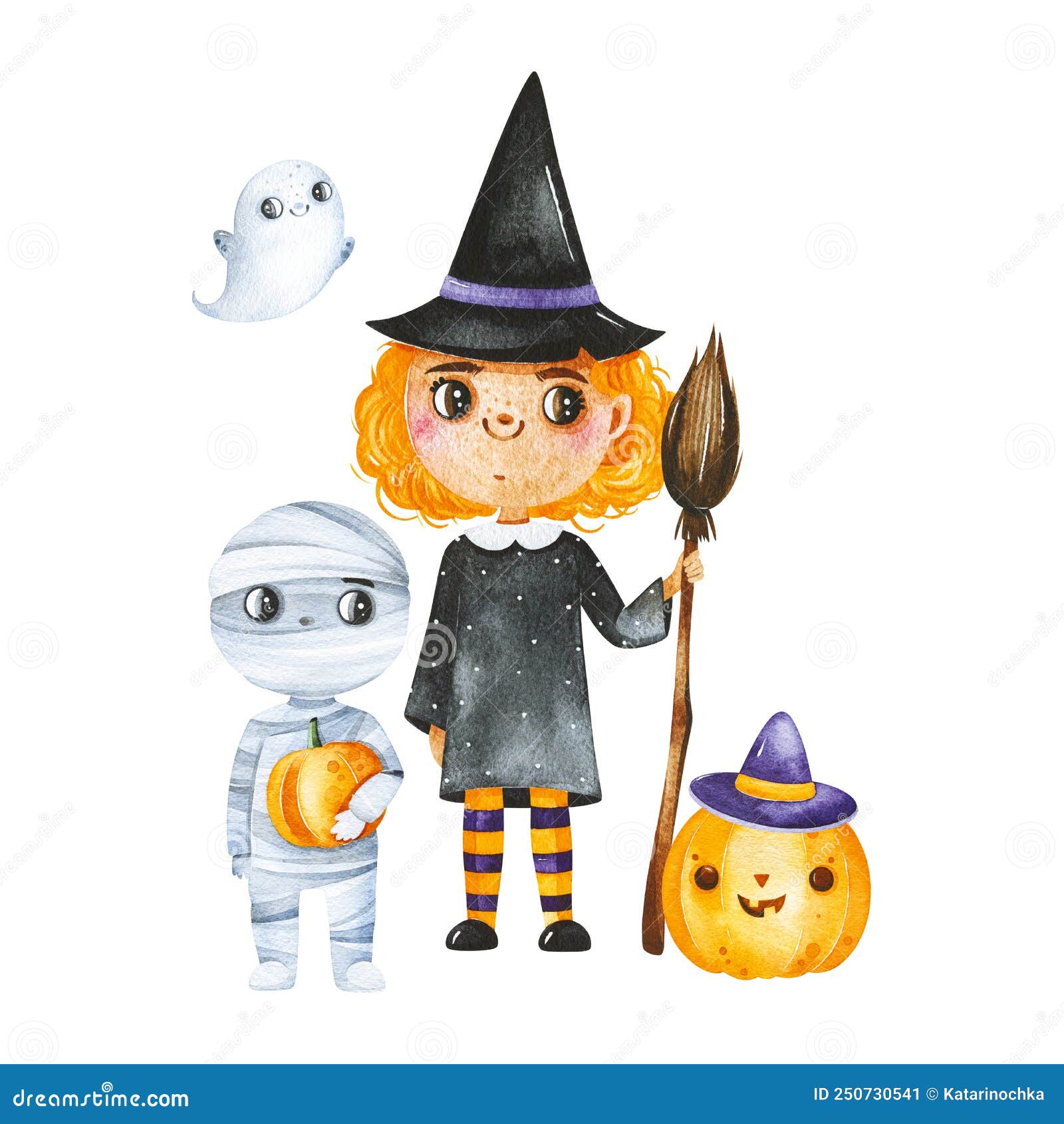 Cute Watercolor Halloween Collection. Stock Illustration - Illustration ...