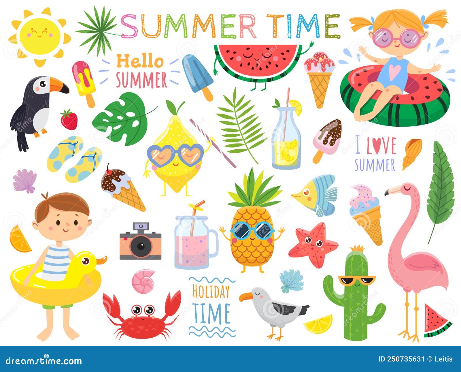 Summer Set with Cute Elements Stock Illustration - Illustration of ...