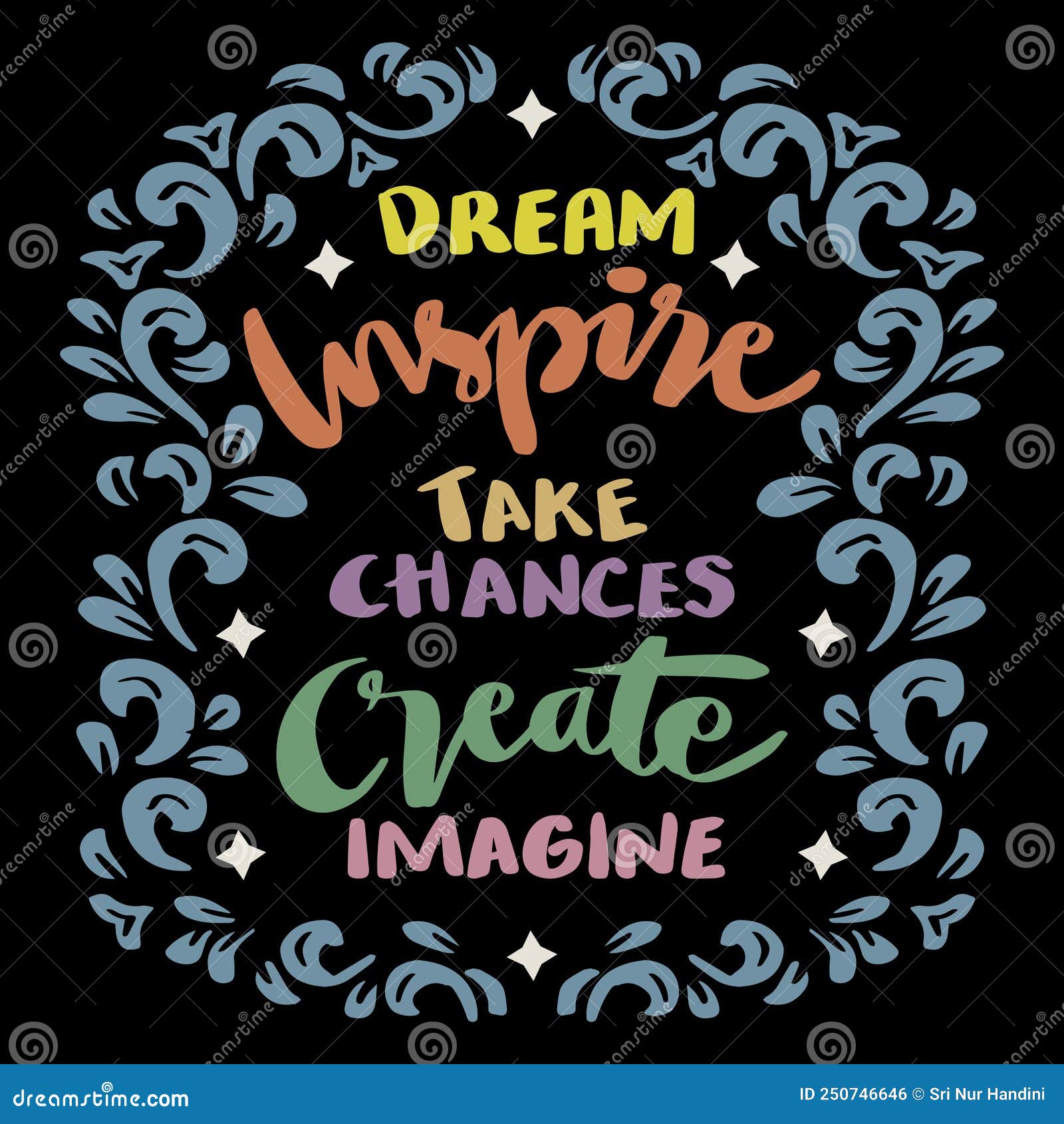 365 New Chances Lettering Framed In Star Tree Toy. Hand Drawn ...