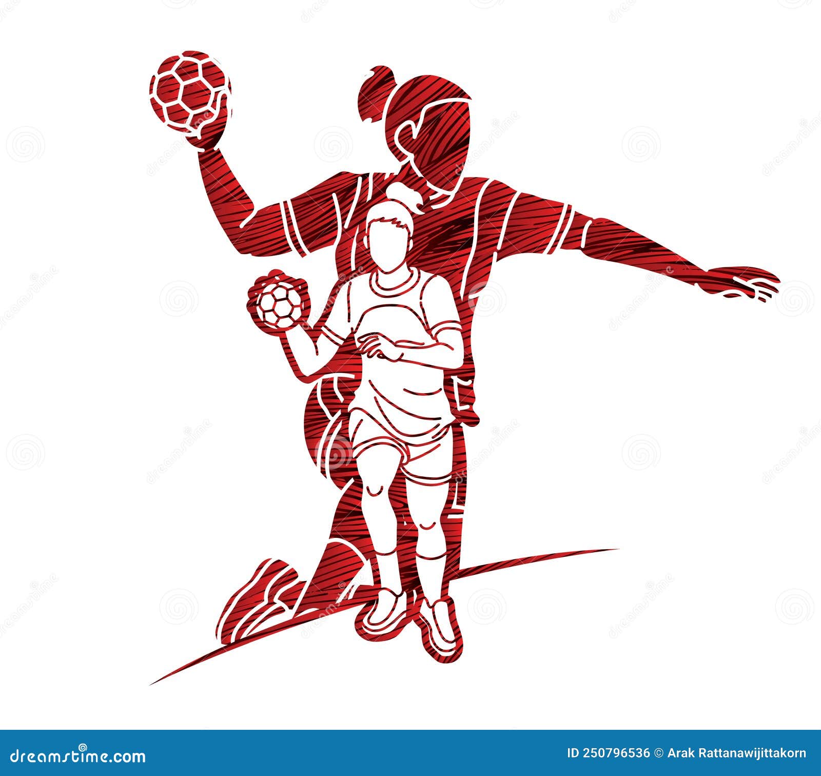 Group of Handball Female Players Cartoon Sport Action Graphic Stock ...