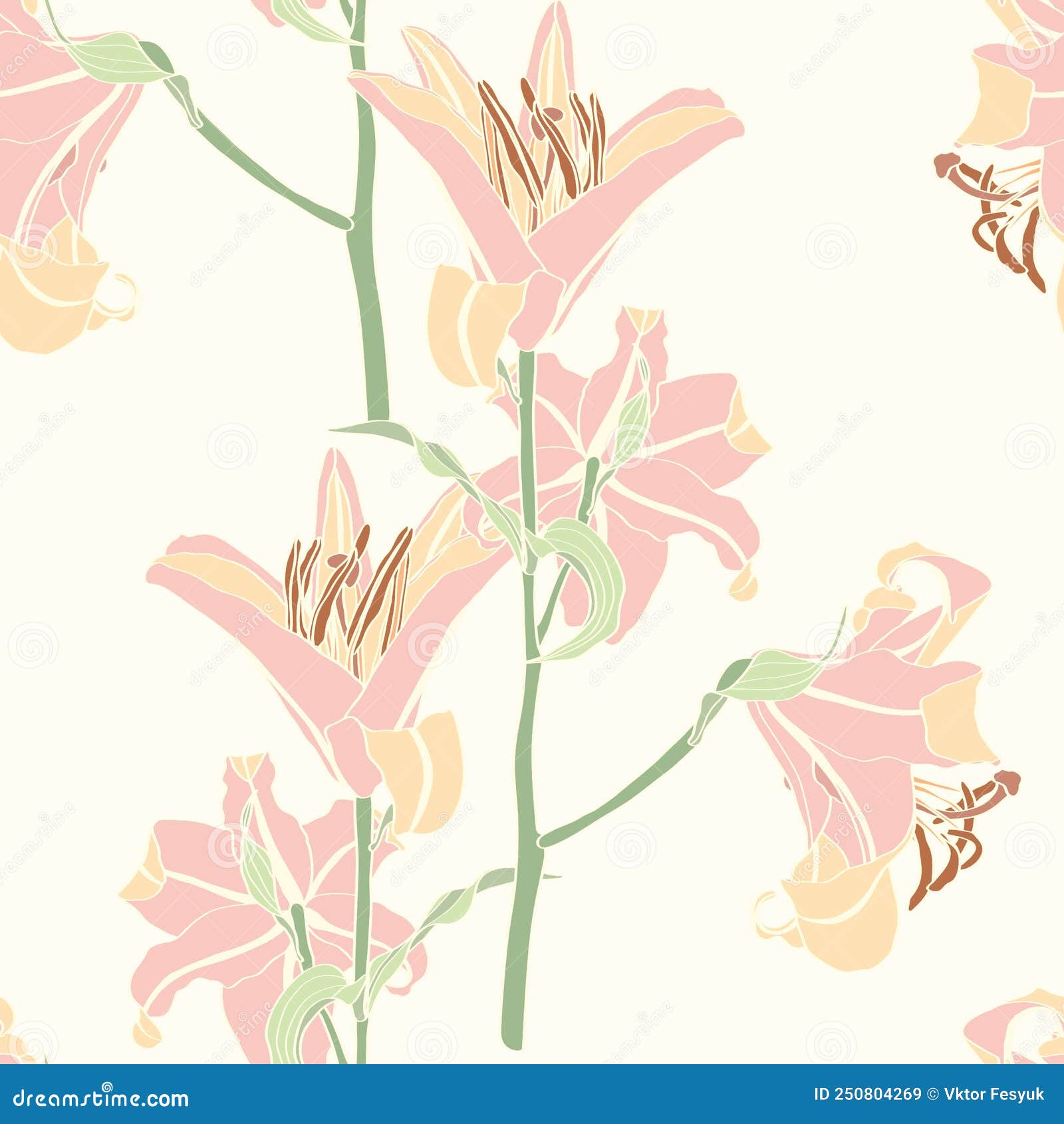 Beautiful Outline Floral Pattern Lily Flowers. Seamless Texture. for ...