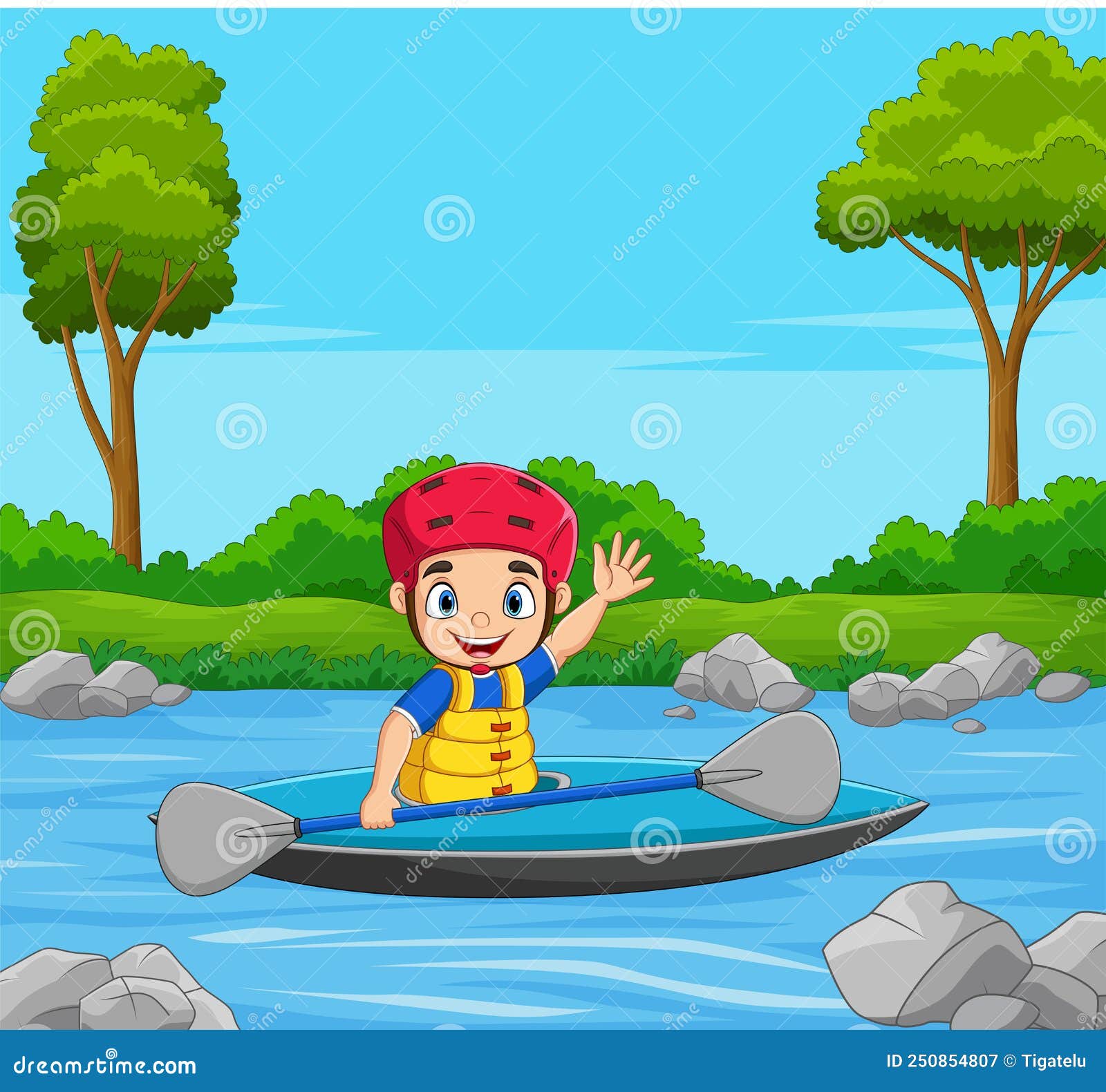 Cartoon Little Boy Rowing a Boat Stock Vector - Illustration of ...