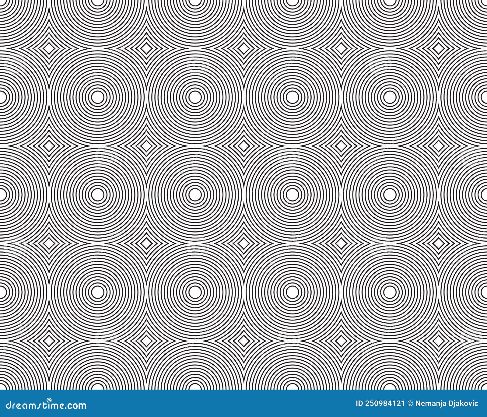 Black Concentric Circles, Seamless Pattern Stock Illustration ...