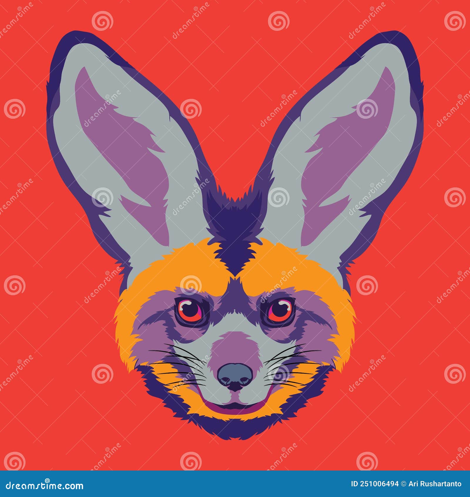 Bat-eared Fox Face Vector Illustration in Decorative Style Design Stock ...