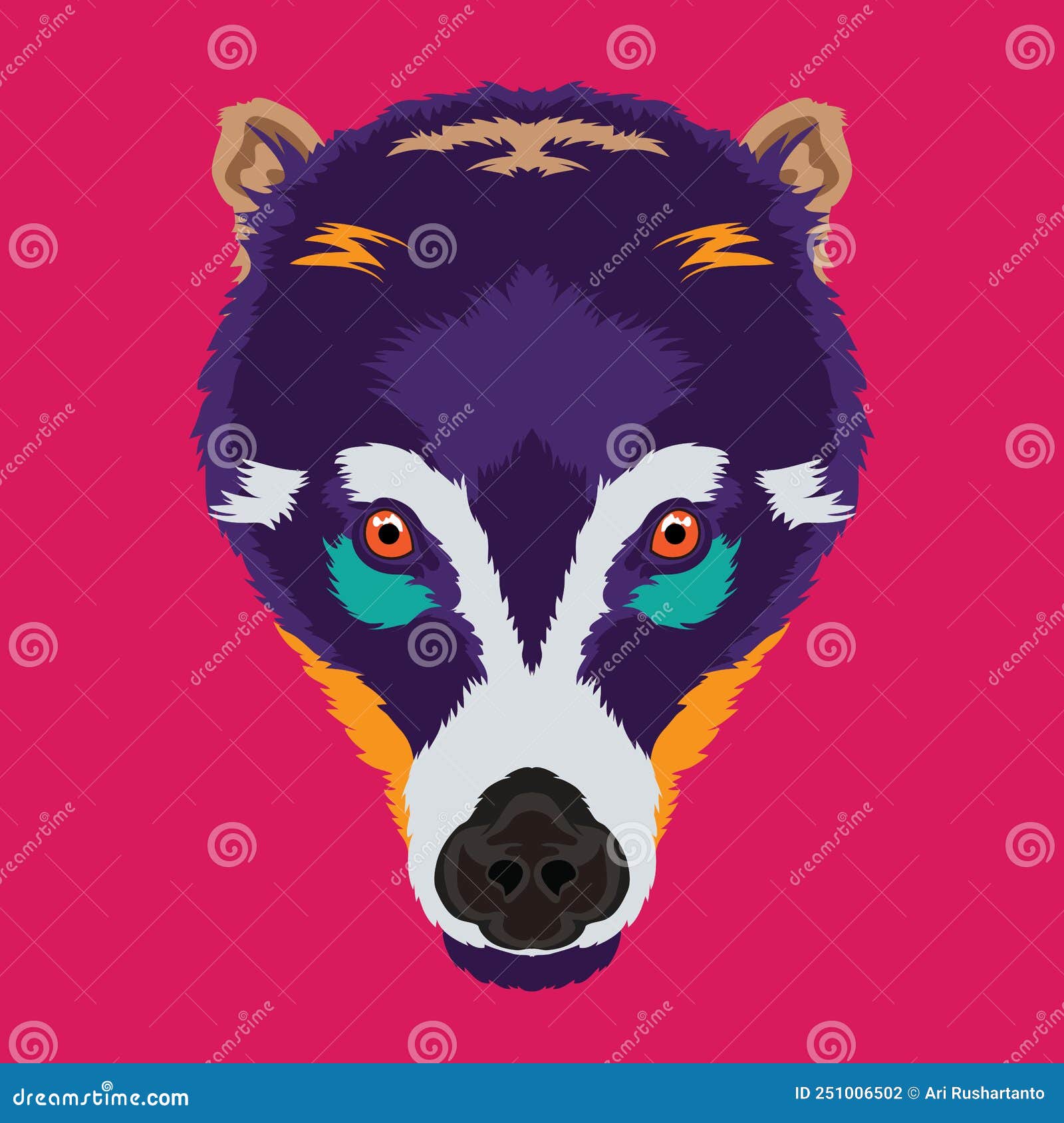 Coati Face Vector Illustration Design in Colorful Decorative Style ...