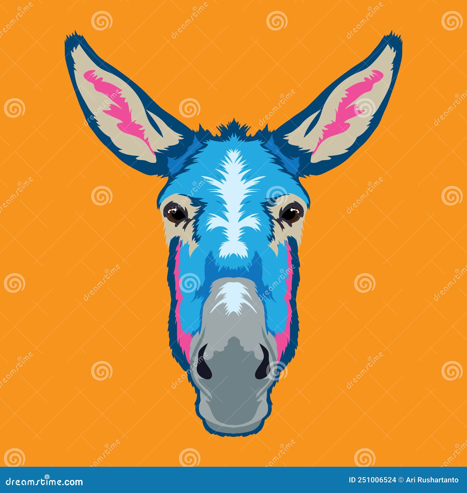 Cute Donkey Face Vector Illustration in Cartoon Decorative Style Stock ...