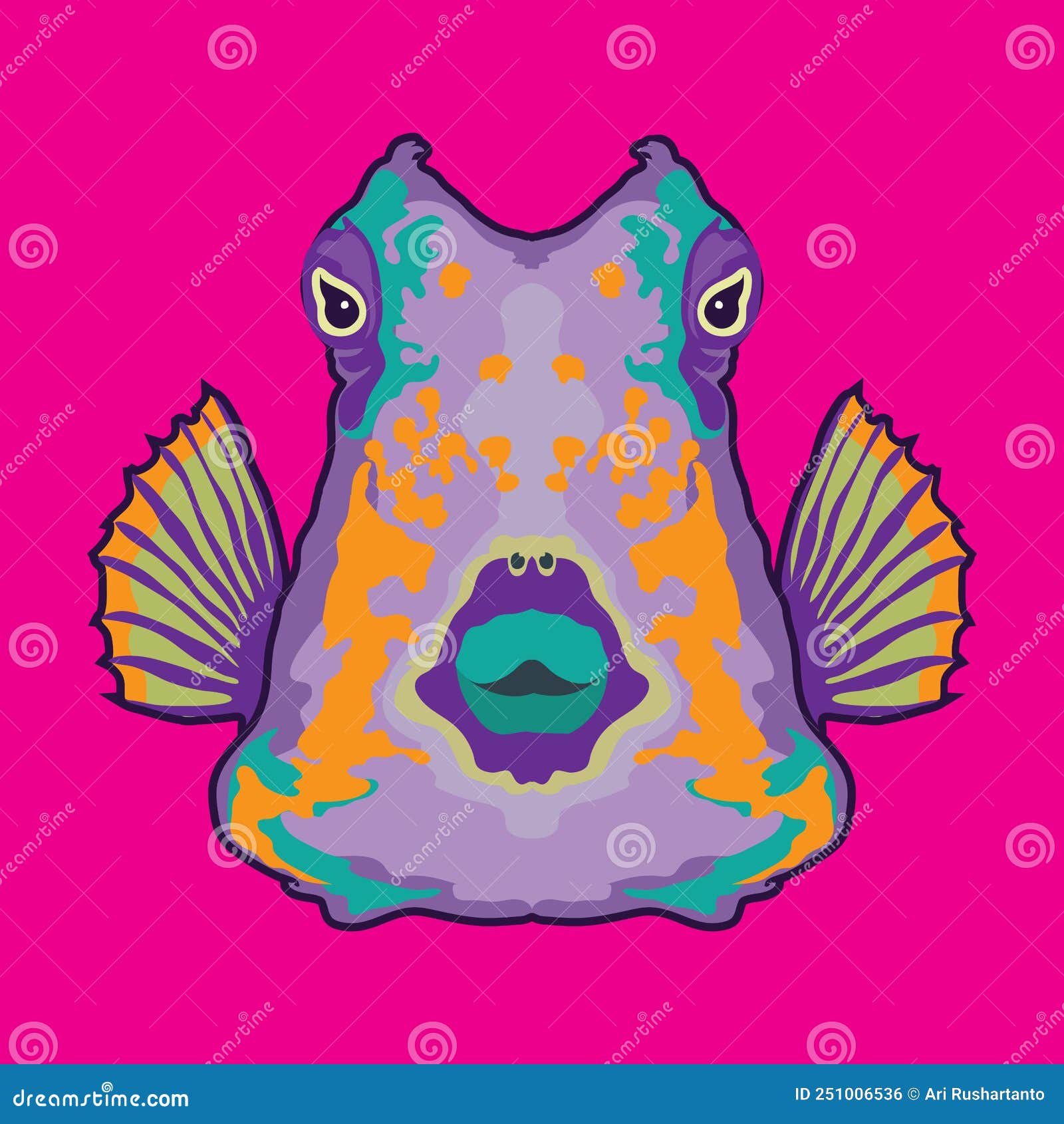 Cute Fish Face Vector Illustration in Cartoon Decorative Style Stock ...