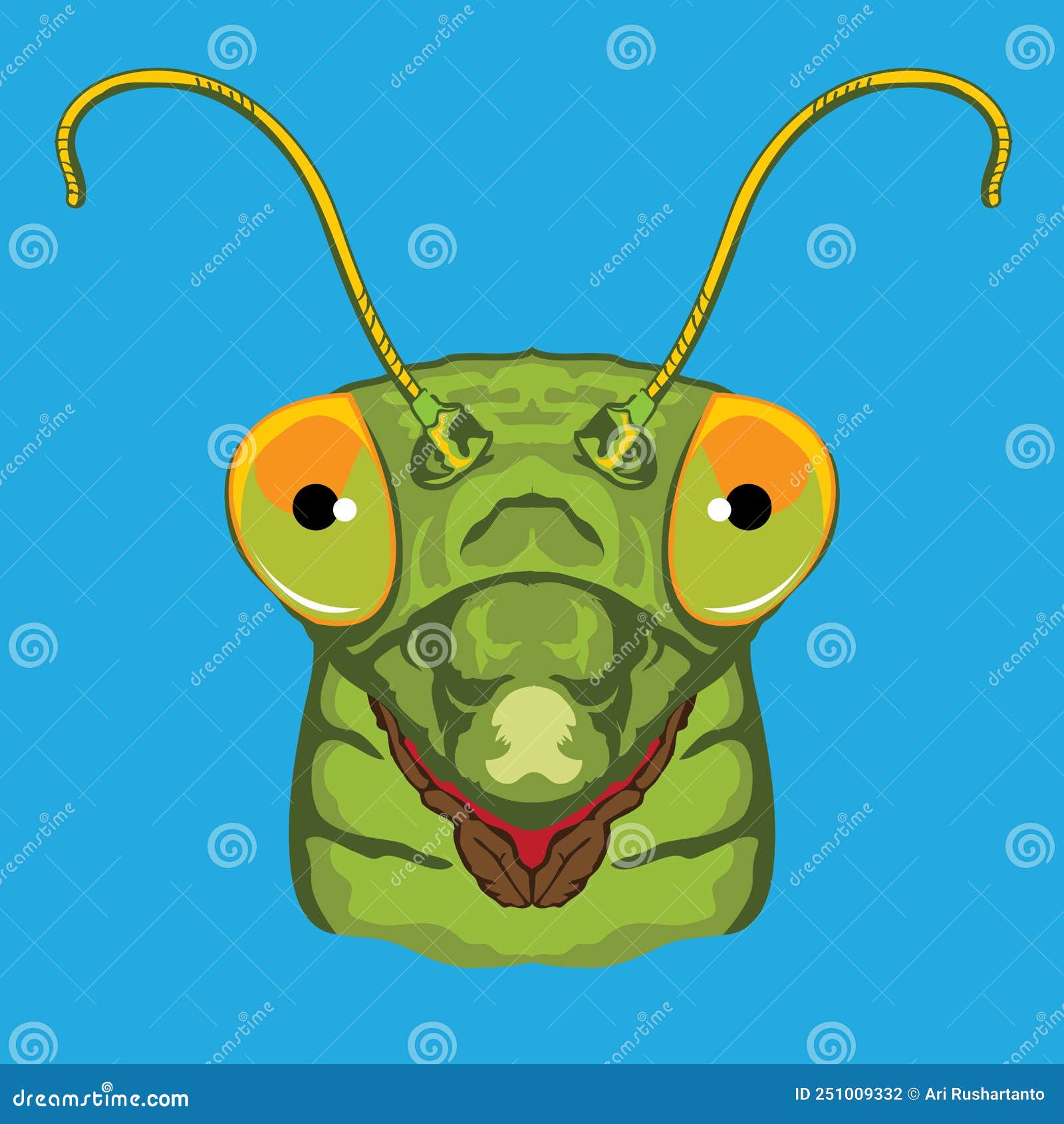 Praying Mantis Face Vector Illustration in Cute Cartoon Style Design ...