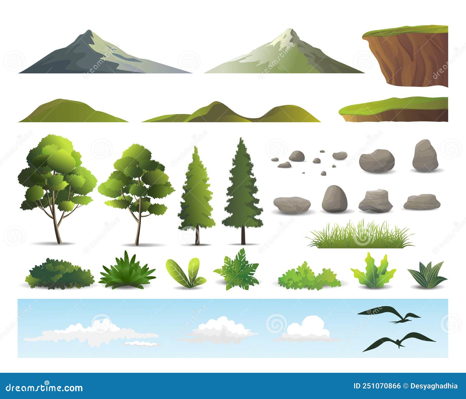 Landscape Kit Constructor with Various Nature Elements Vector Illustration. Stock Vector ...