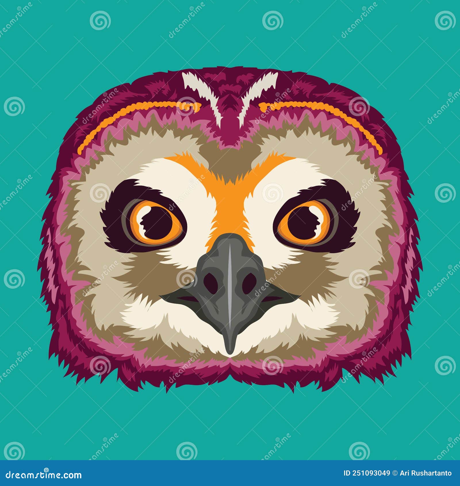 Cute Owl Face Vector Illustration in Cartoon Style Design Stock Vector ...