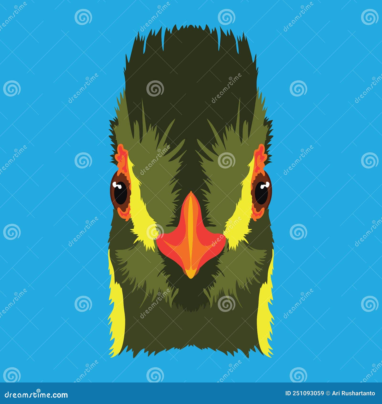 Green Turaco Bird Face Vector Illustration In Cute Cartoon Style Design ...