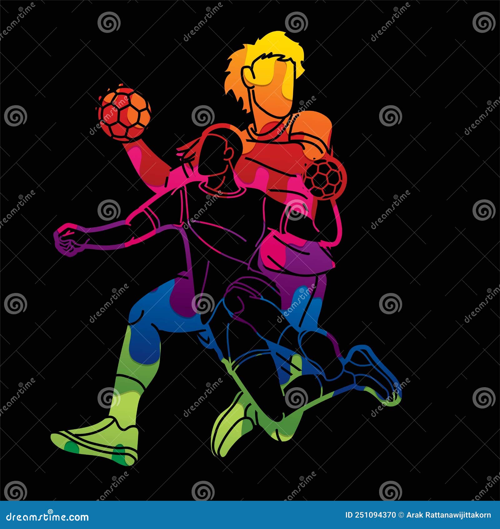 Group of Handball Sport Male Player Action Cartoon Graphic Vector Stock ...