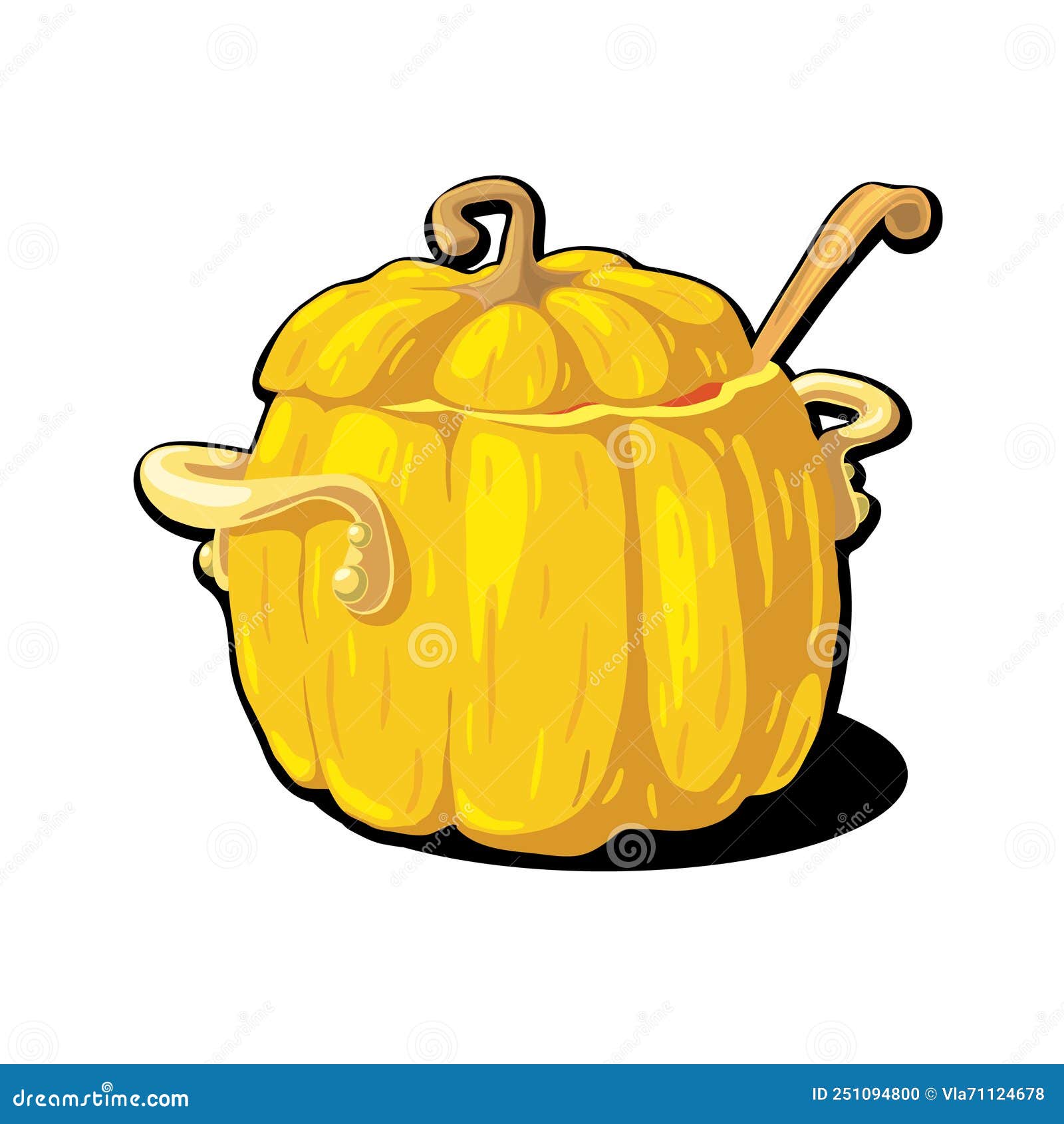 Pumpkin Shaped Orange Soup Casserole with Spoon Stock Vector ...