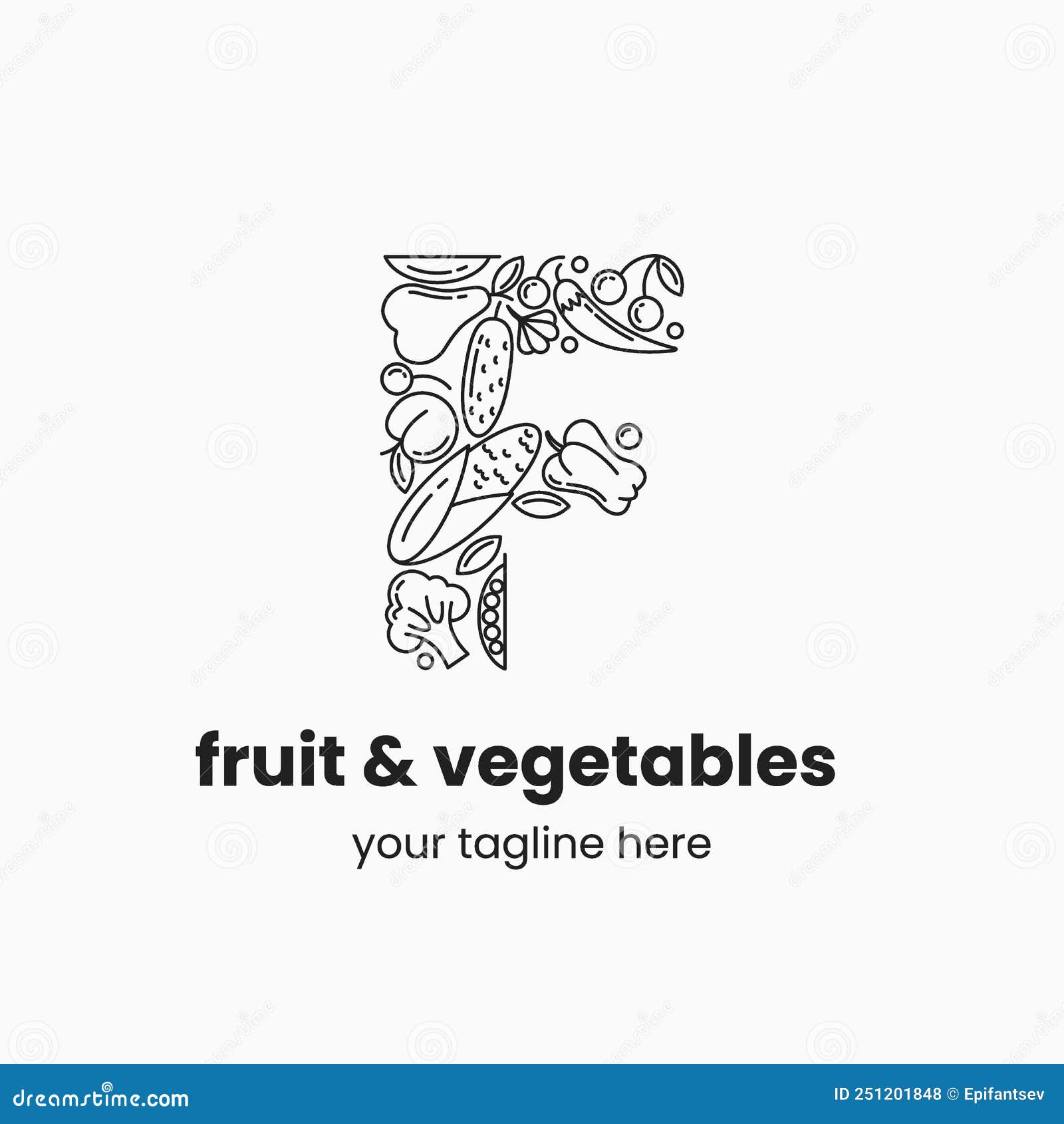 Letter F Made of Fruit and Vegetables. Organic Food Logo Concept Stock ...