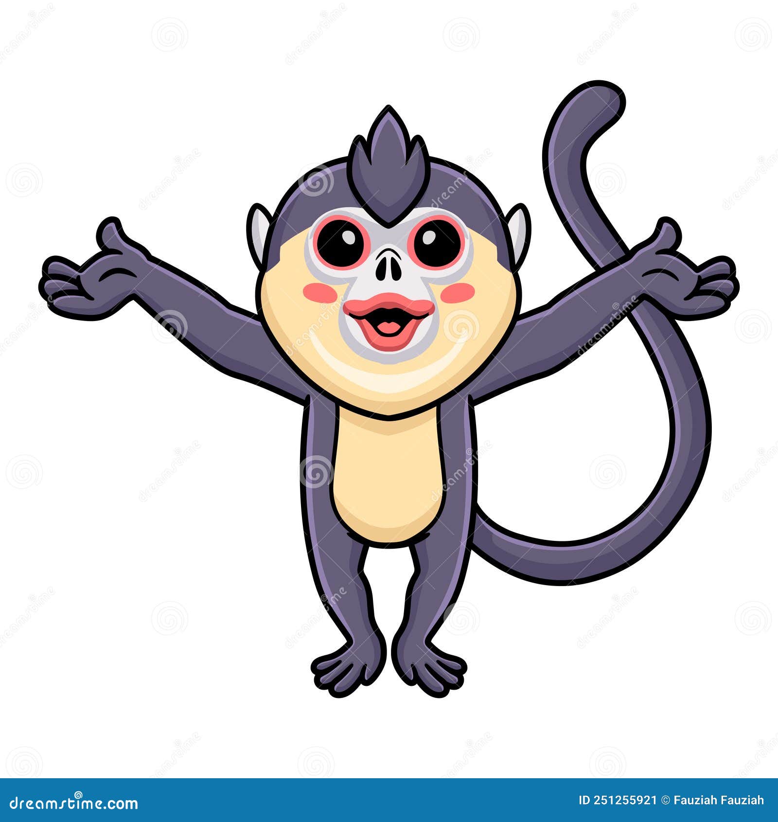 Cute Little Snub Nosed Monkey Cartoon Raising Hands Stock Vector ...