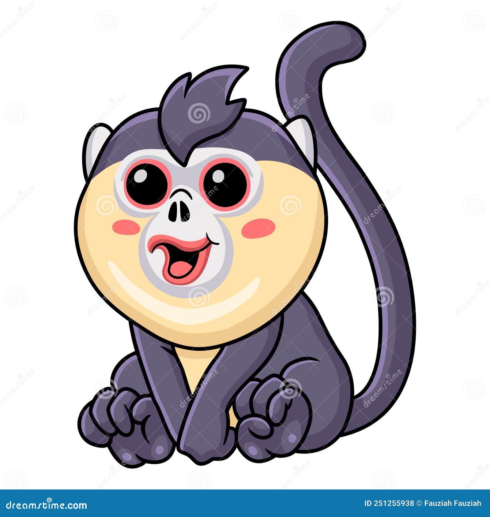 Cute Little Snub Nosed Monkey Cartoon Sitting Stock Vector ...