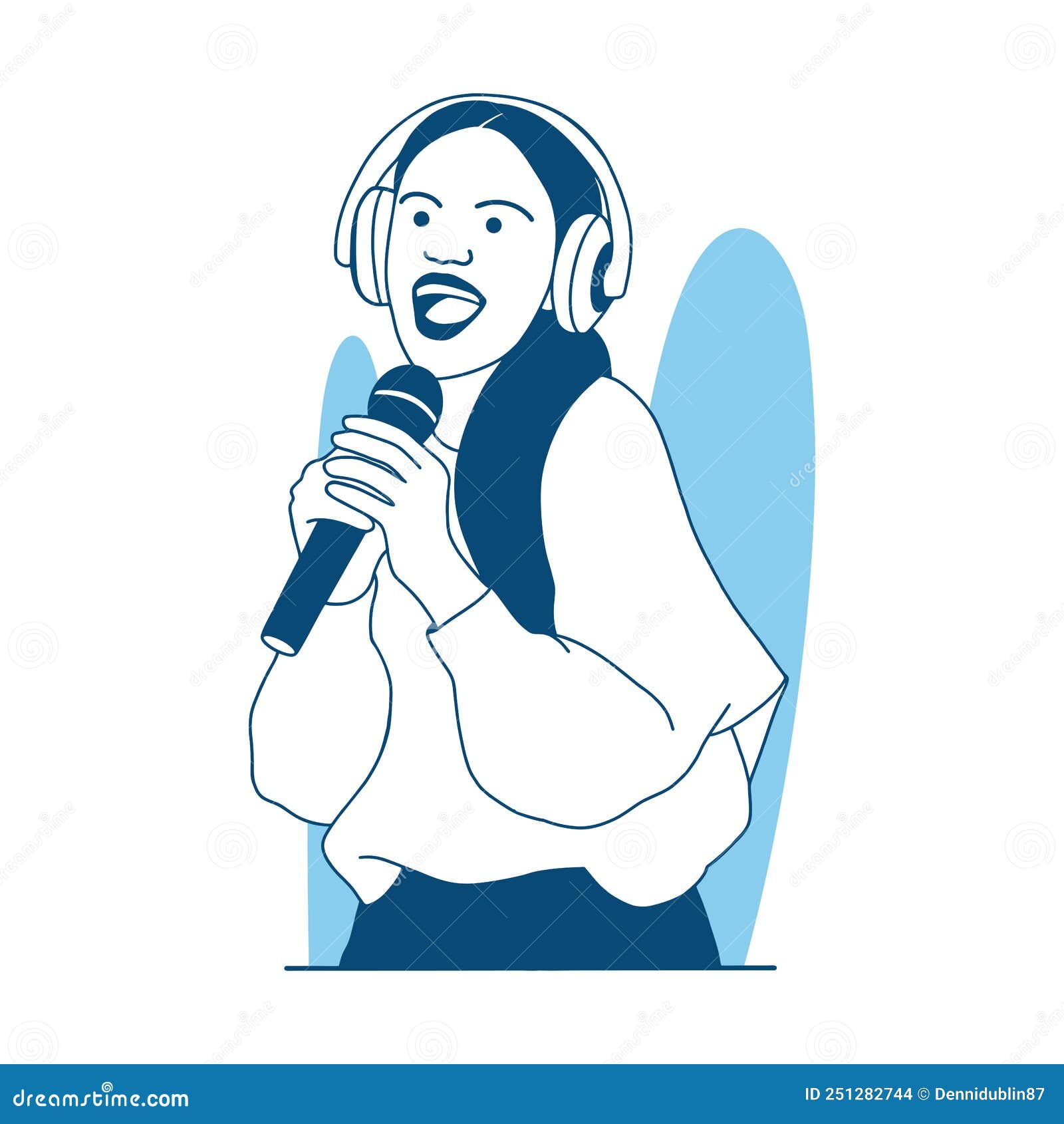 Flat Style Vector Illustration a Beautiful Girl with Headphones and ...