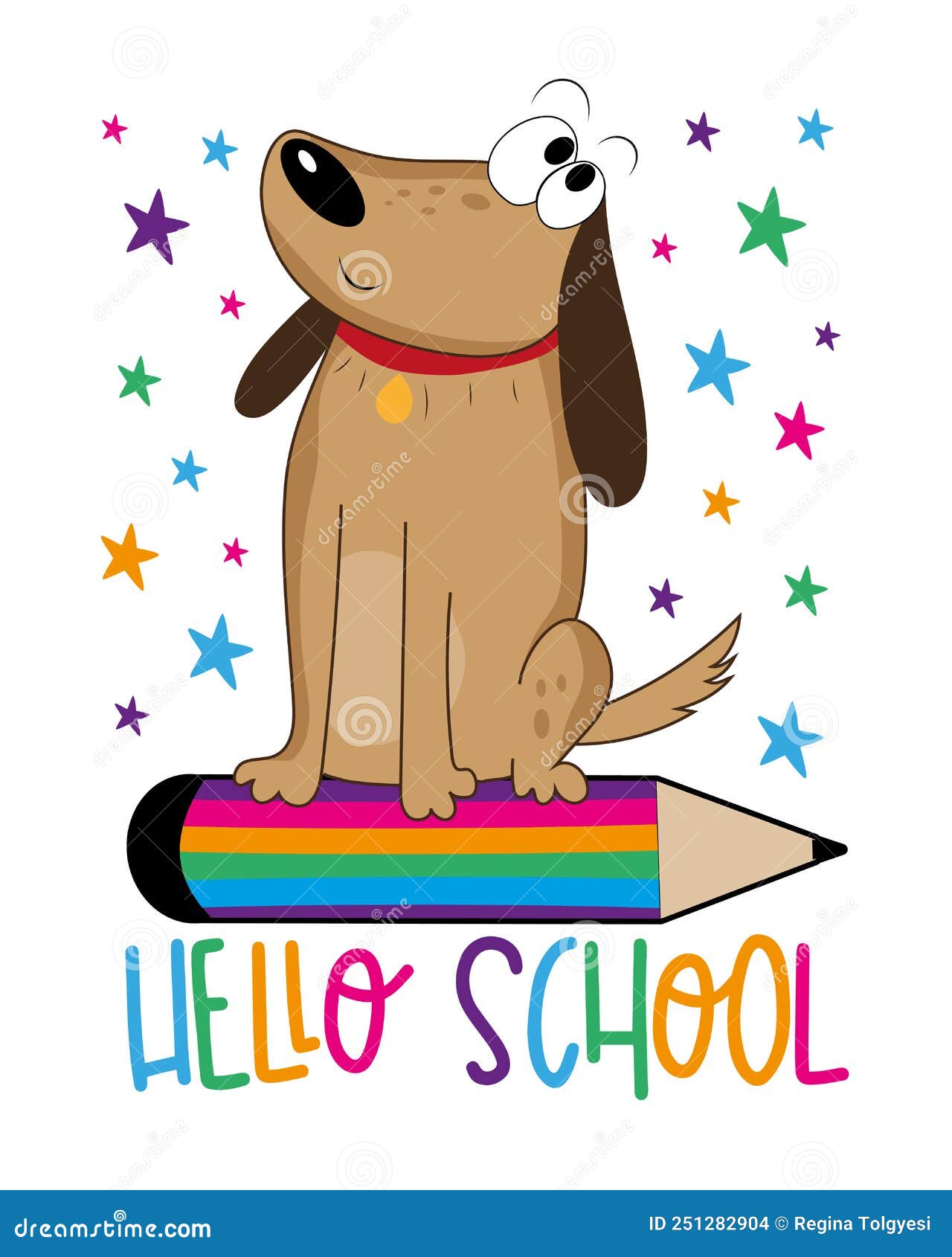 Hello School - Cute Cartoon Dog on Pencil. Stock Illustration ...