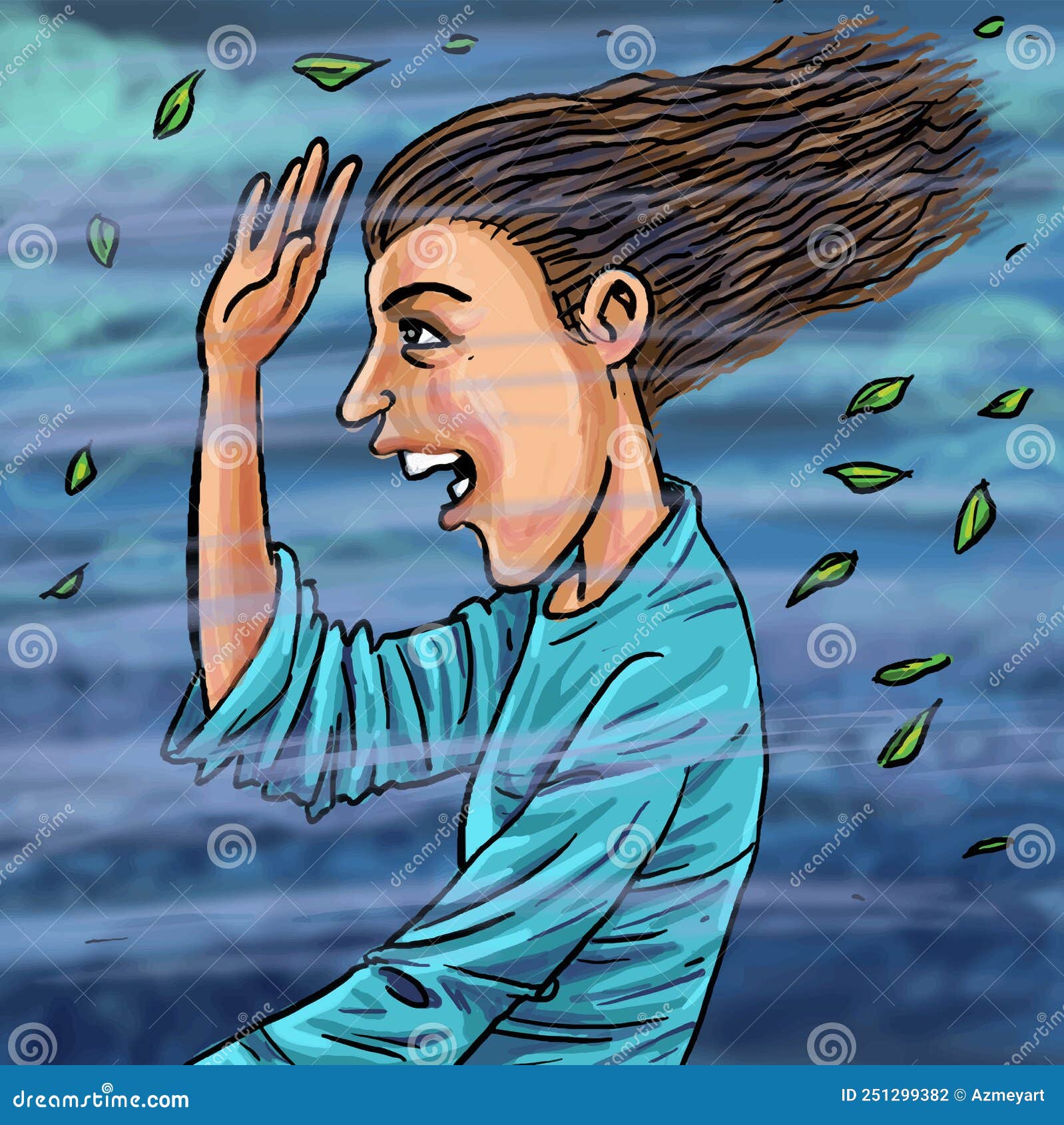 The Man Standing in the Windy Winds Stock Vector - Illustration of cold ...