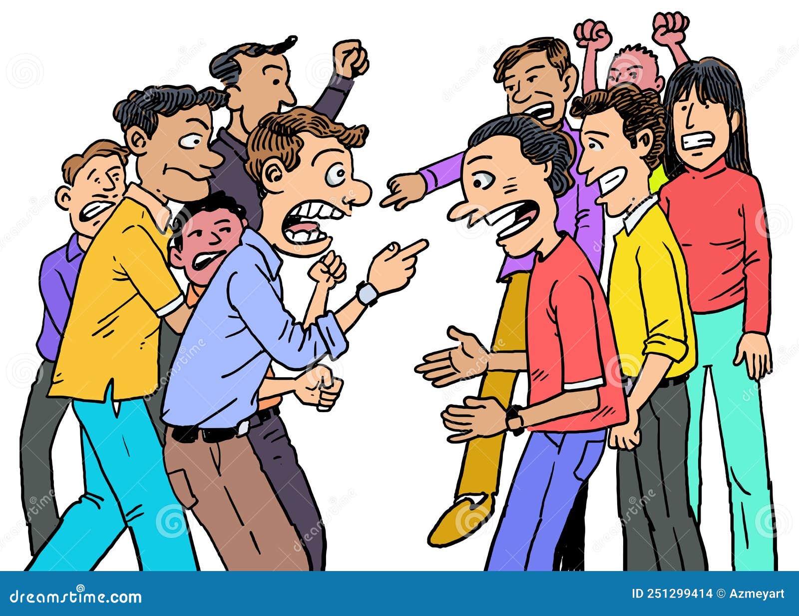 Two Angry Gangs Shouting and Screaming at Each Other. Stock Vector ...