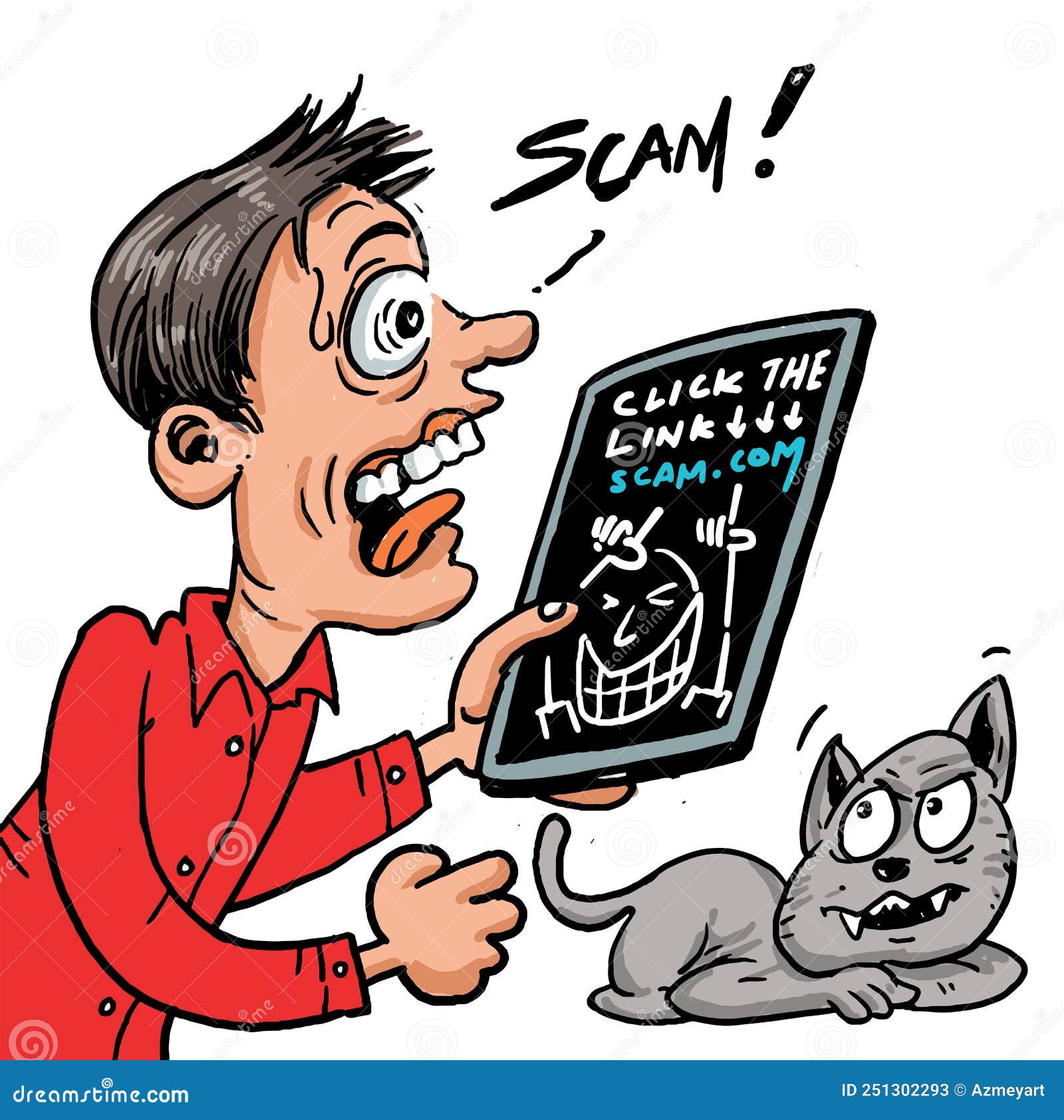 A Boy Shocked Gets a Message from a Scammer Stock Vector - Illustration ...