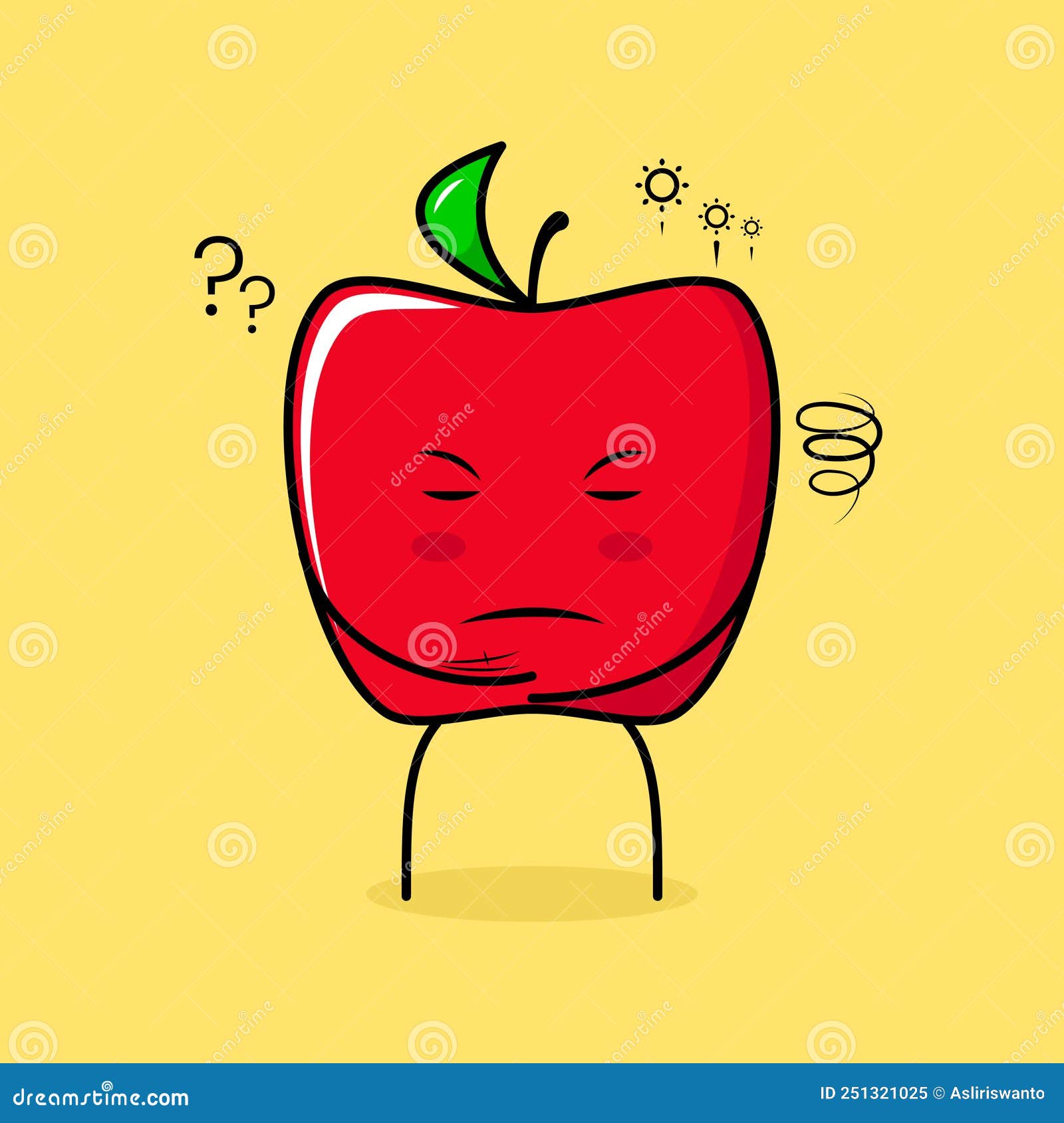 Cute Red Apple Character with Thinking Expression and Close Eyes Stock ...