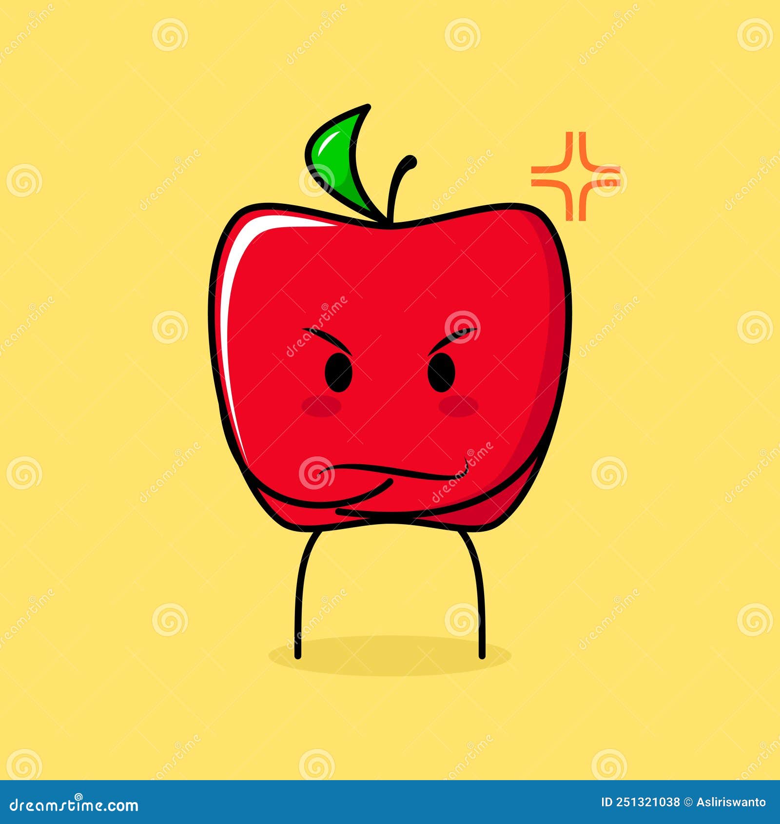 Cute Red Apple Character with Angry Expression. One Hand on Chin Stock ...