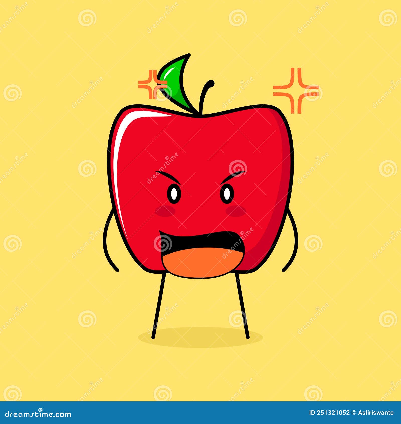 Cute Red Apple Character with Angry Expression. Mouth Wide Open Stock ...