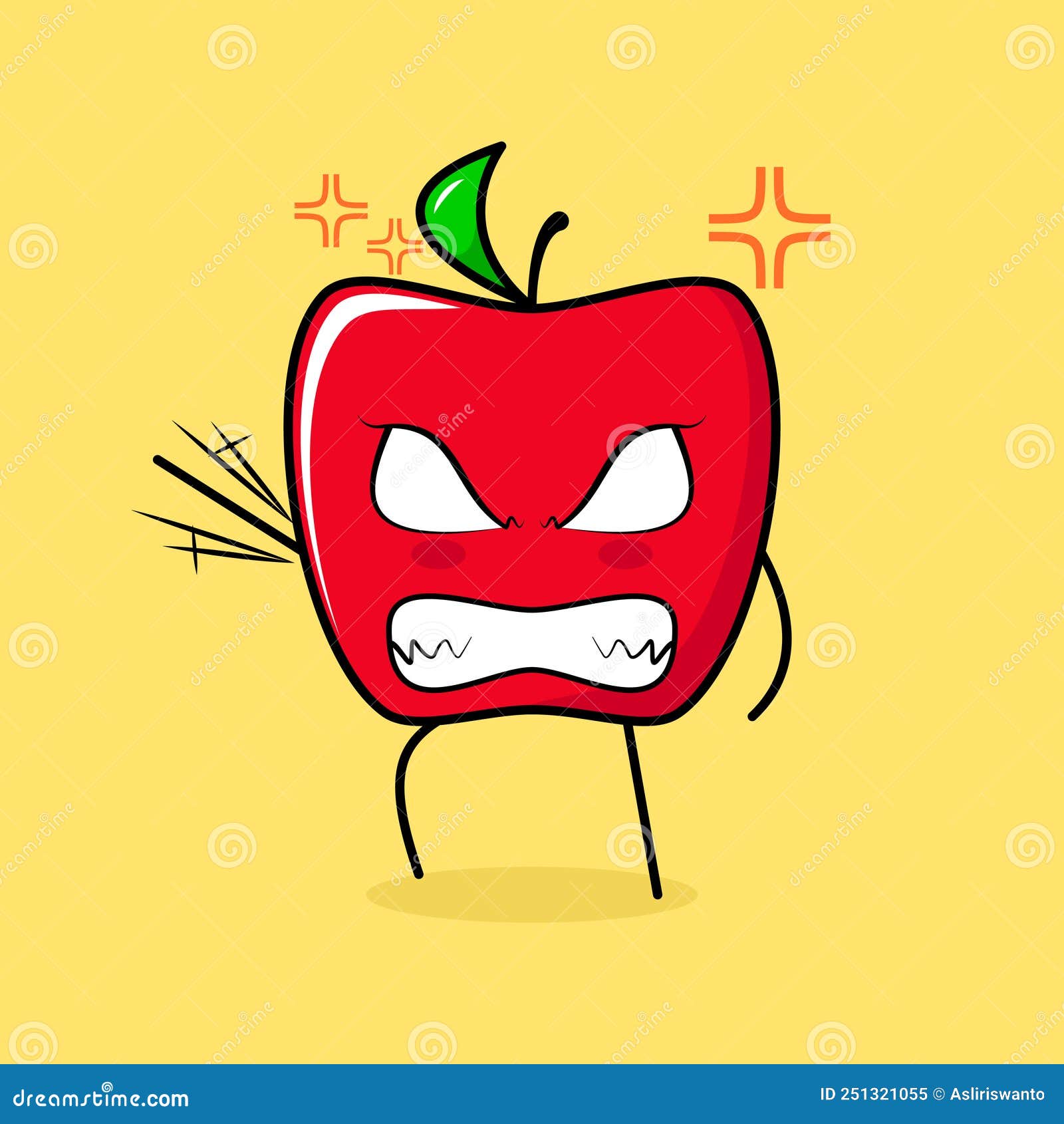 Cute Red Apple Character with Angry Expression. One Hand Raised, Eyes ...